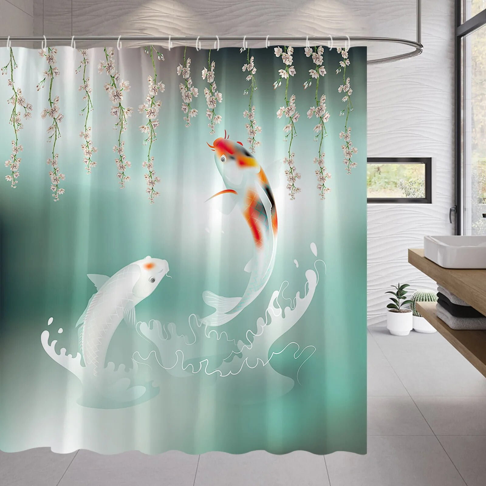 Garden Plant Floral Bathroom Shower Curtains Set Cactus Dandelion ...
