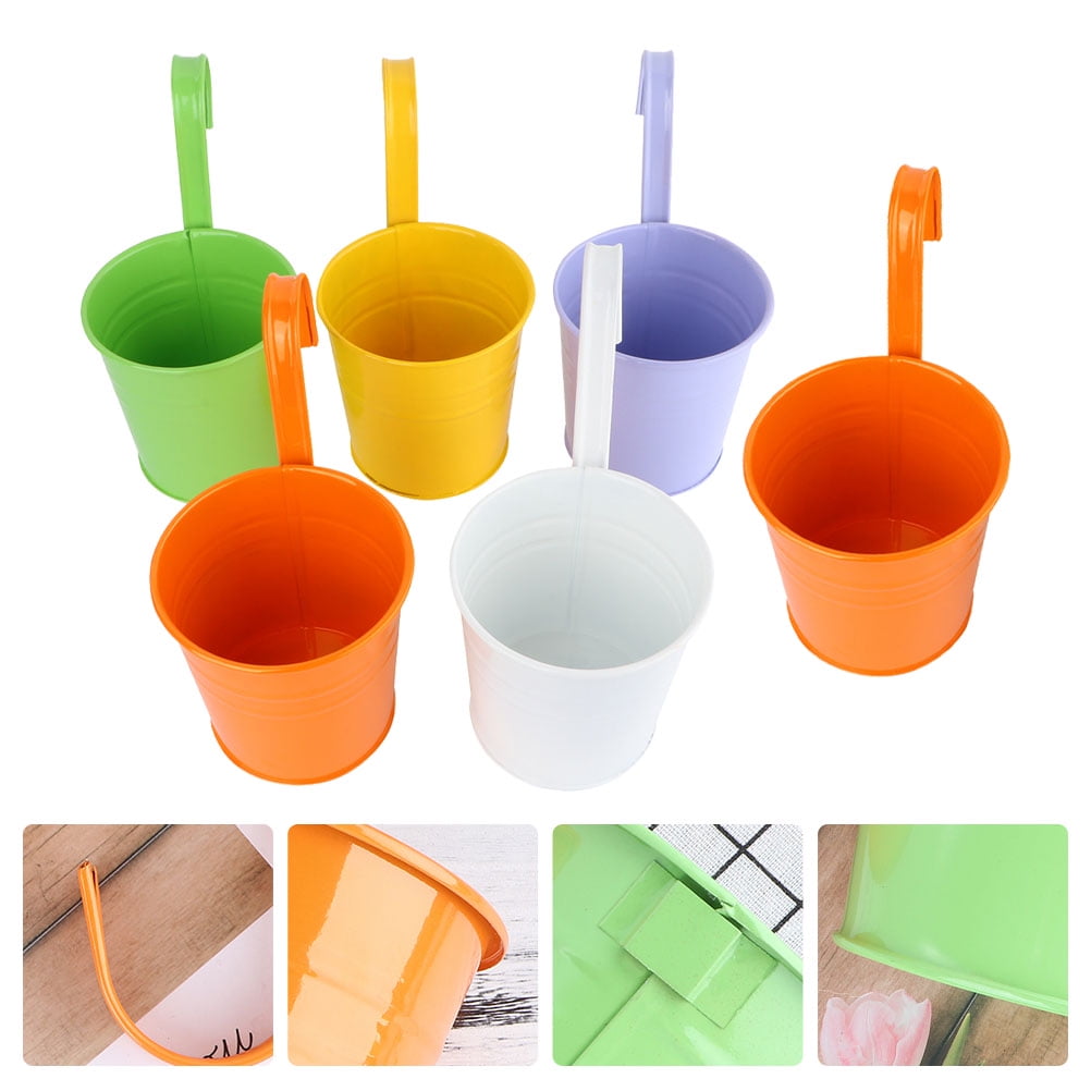 Garden Plant Holder,6pcs Metal Bucket Flower Hanging Pot Balcony Garden ...