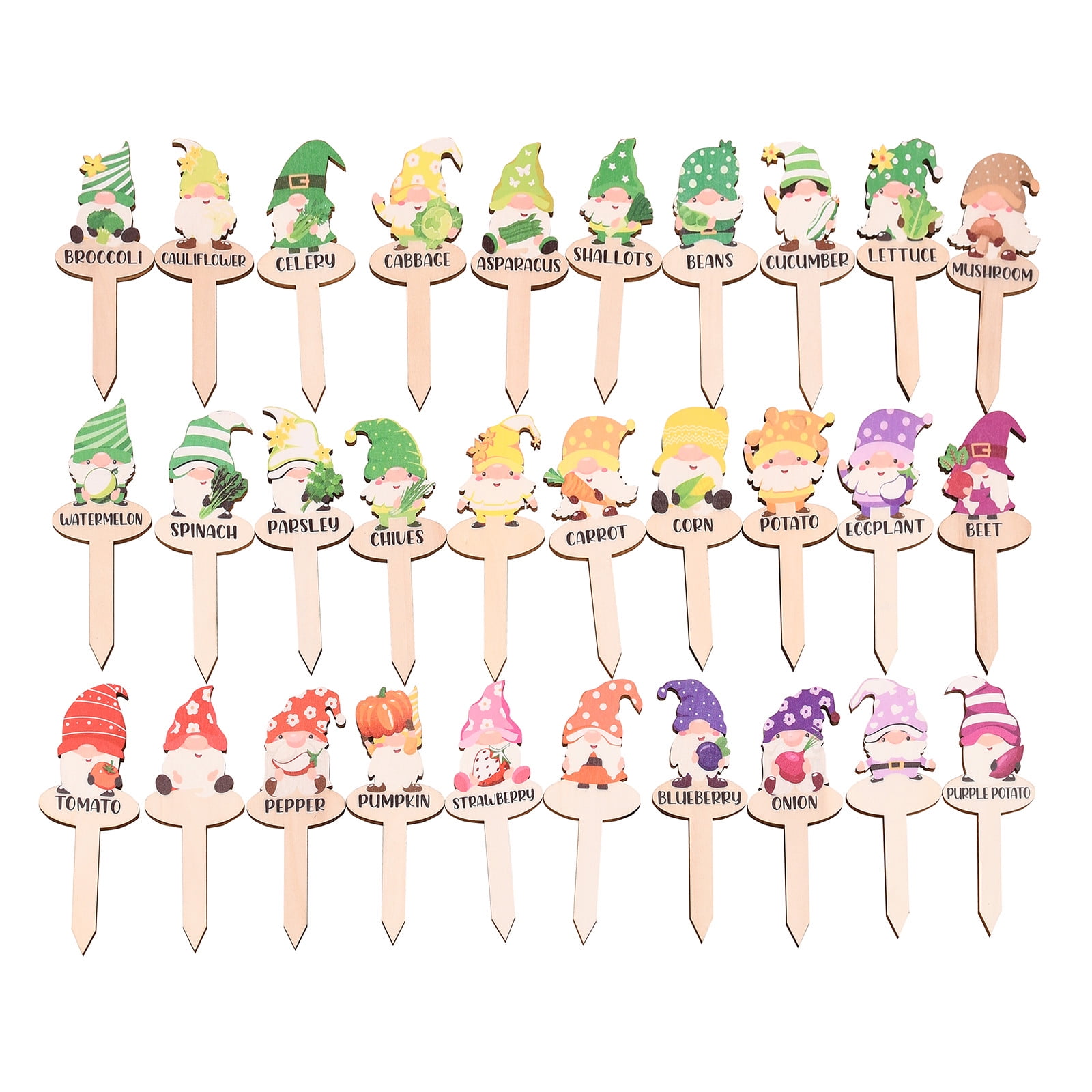 Garden Plant Markers with Cute Gnome Design 30 Pcs Wooden Vegetable ...