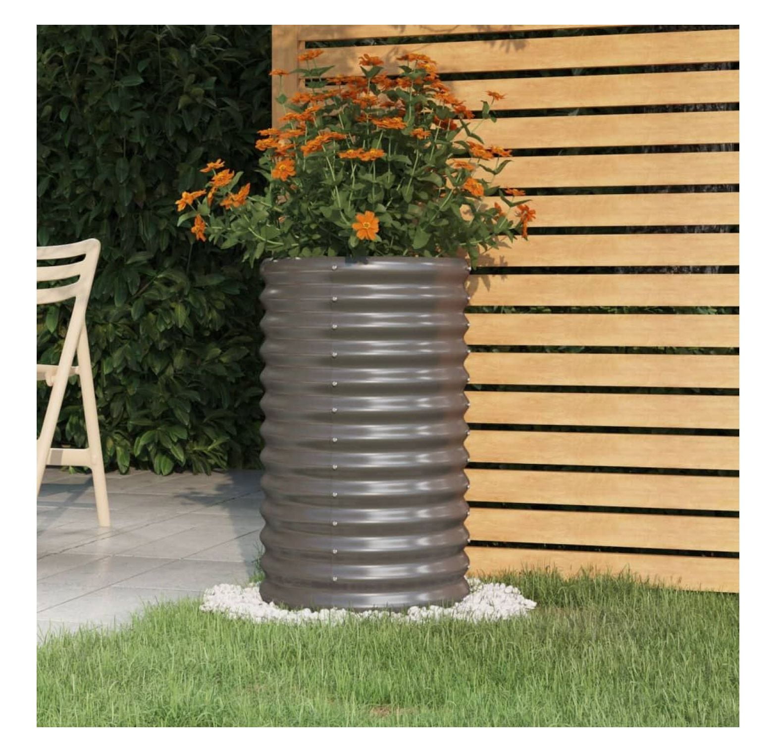 Garden Planter, 15.7" Round Steel Plant Pot, Powder-Coated Outdoor ...