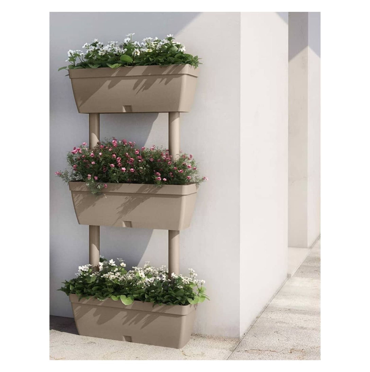 Garden Planter 3-Piece Set - 39.4 Inch Taupe Outdoor Stackable Flower ...