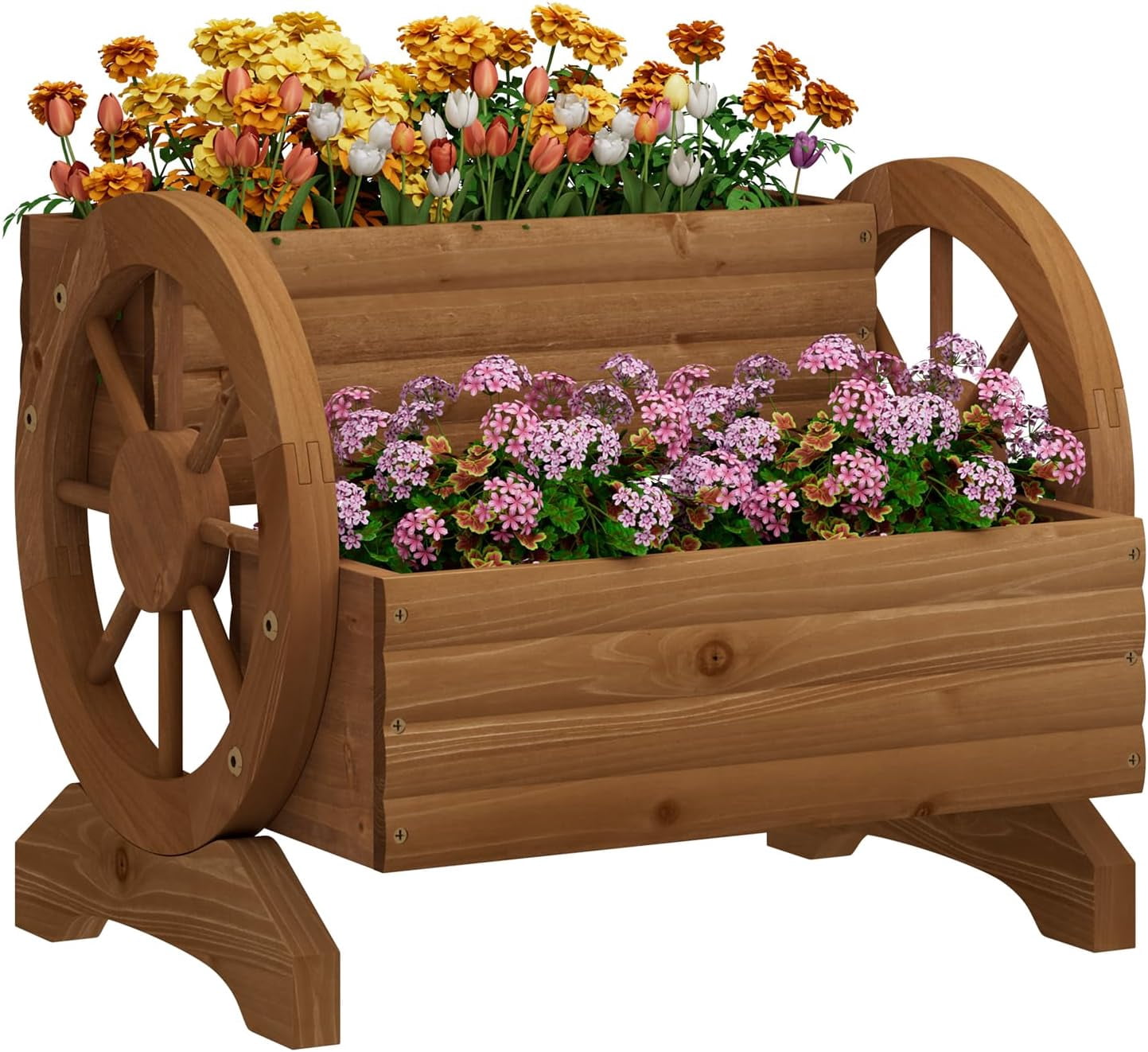 Garden Planter with Wheels, Wooden Wagon Box, Decorative Planter for ...