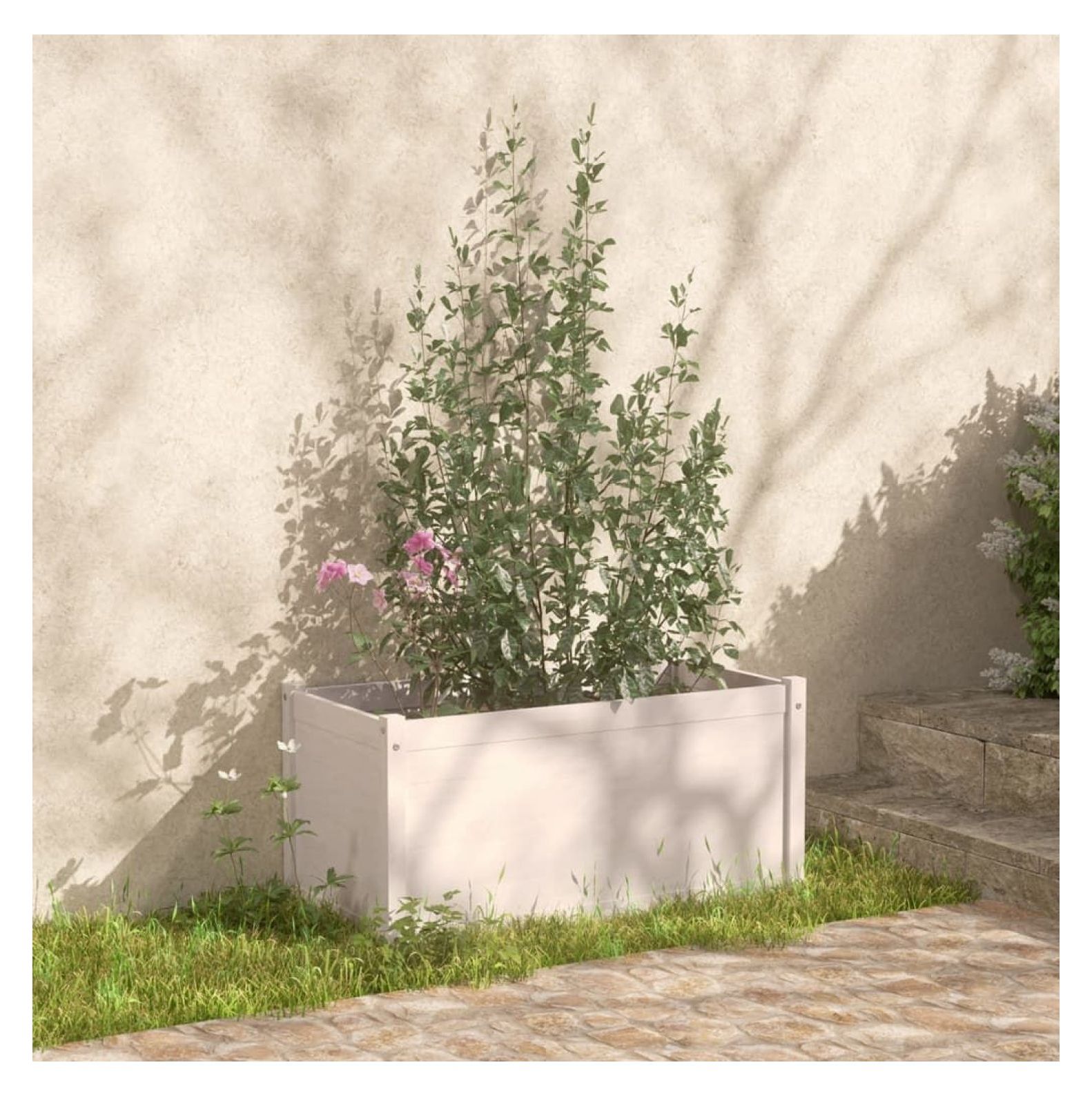 Garden Planter White 39.4"x19.7"x19.7" - Solid Pine Wood Outdoor Flower ...