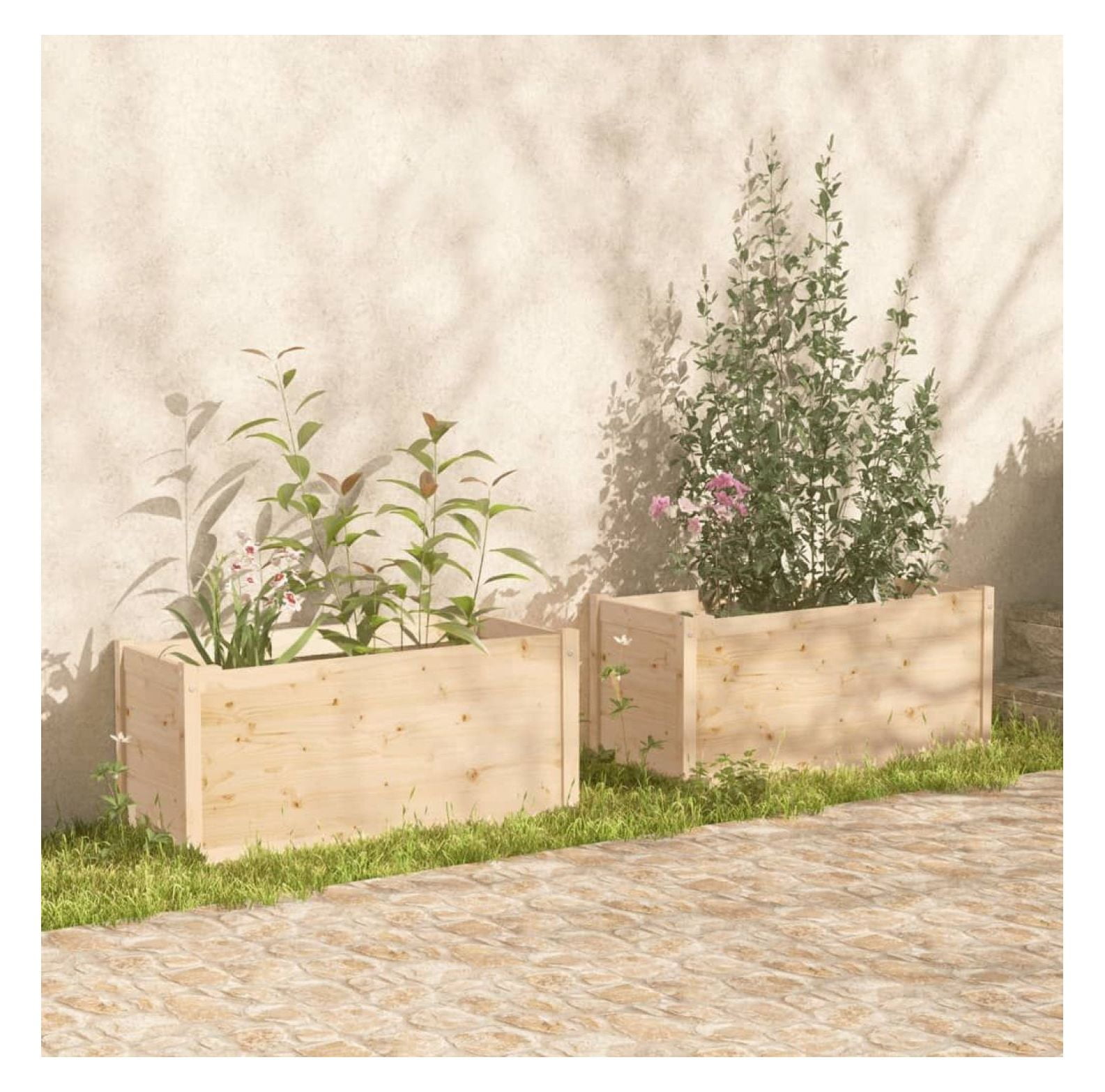 Garden Planters 2 Pcs, 39.4" Solid Wood Pine Outdoor Flower Boxes ...