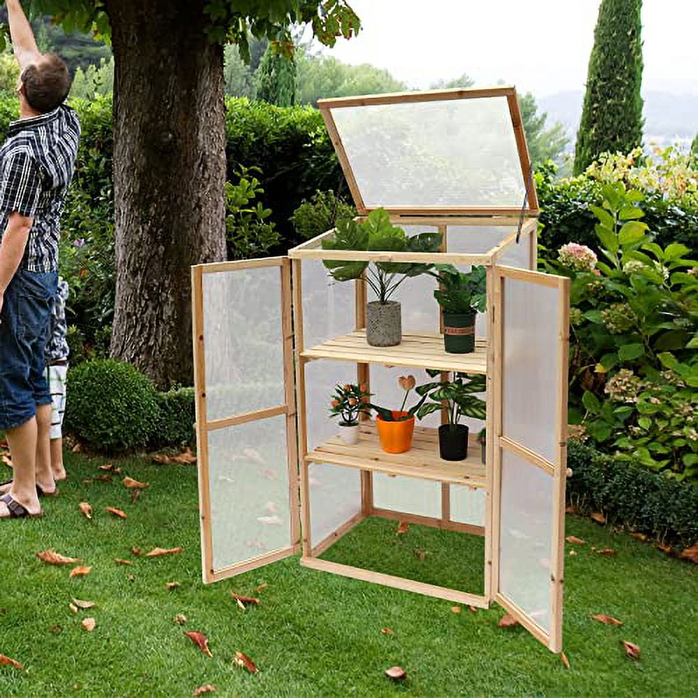 Garden Portable Wooden Cold Frame Greenhouse, Raised Flower Planter ...