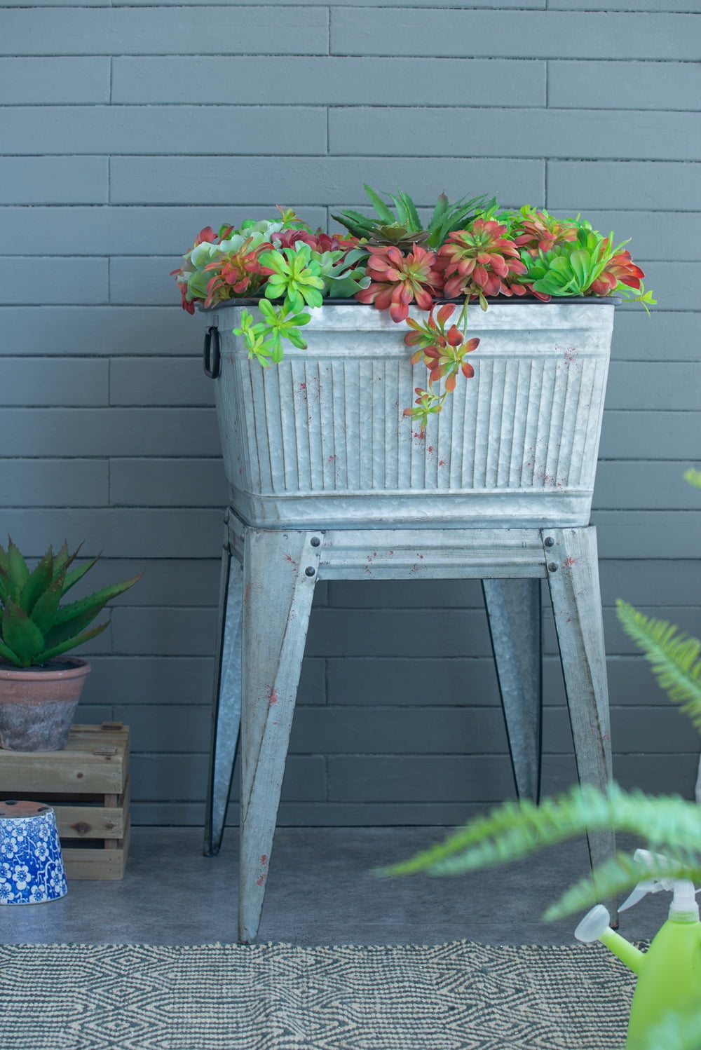 Garden Pots 20.5x20.5x21" Large Perryman Galvanized Tub On Stand, for ...