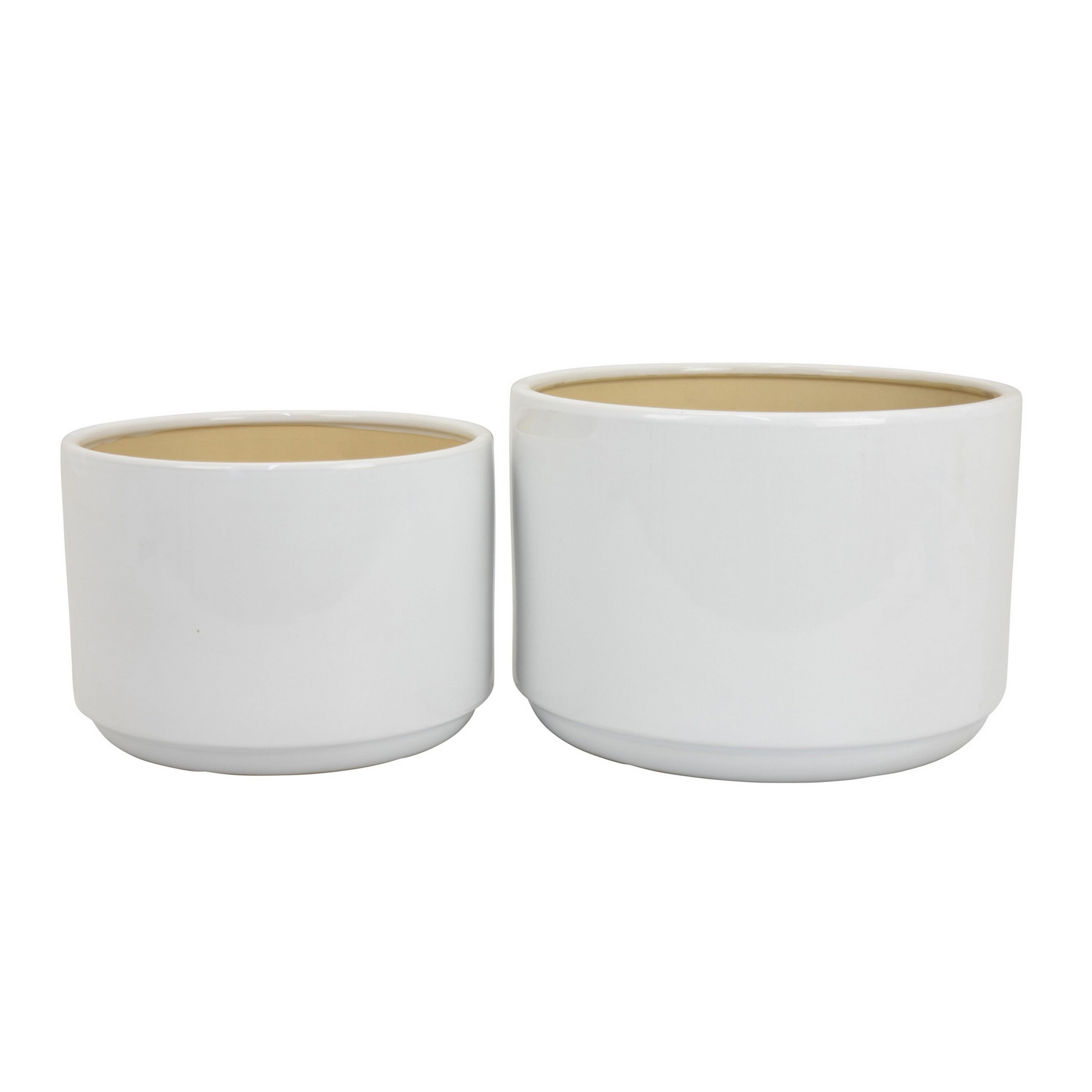 Garden Pots Accent Planter Set of 2, Wide Base, Modern Minimalist White ...
