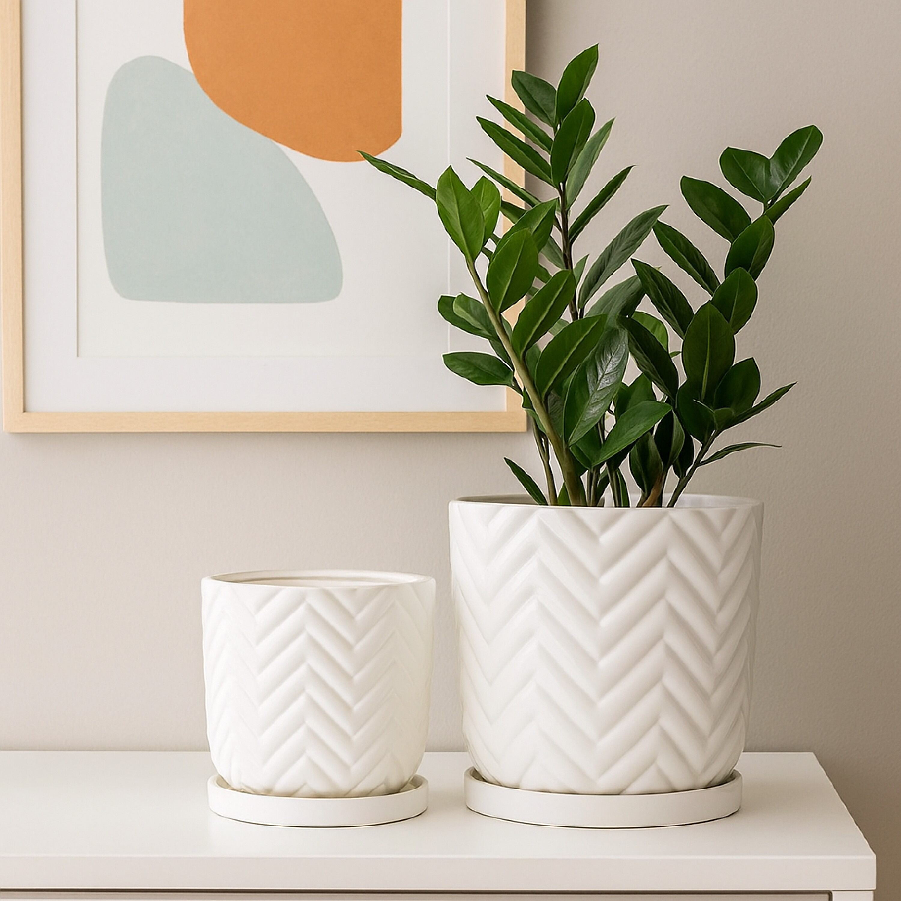 Garden Pots Camie Planter Set of 2, Saucers, Chevron Wave Patterns ...