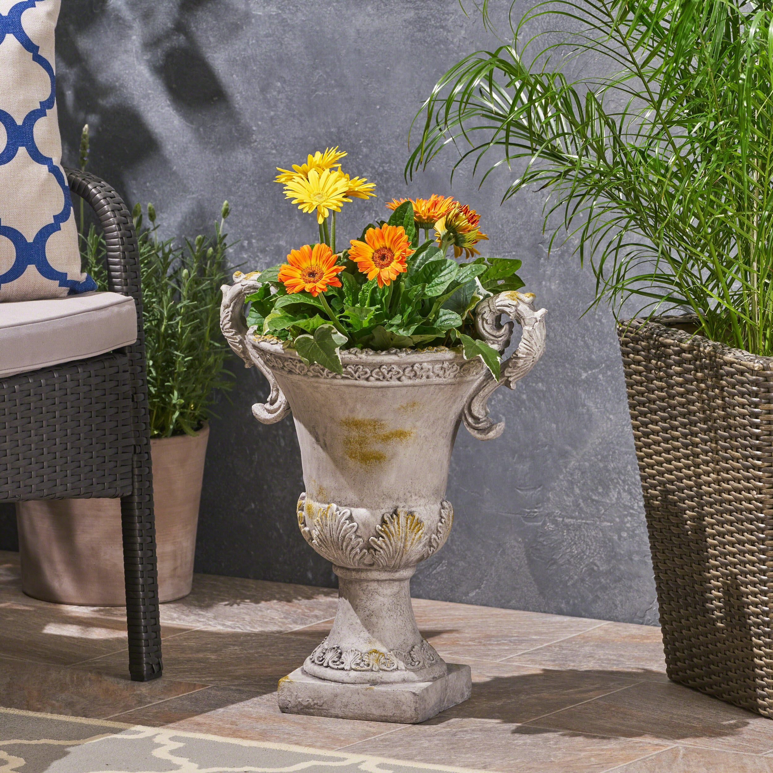 Garden Pots, DELPHINE URN, Grey Outdoor Planters,Magnesium Oxide Garden ...