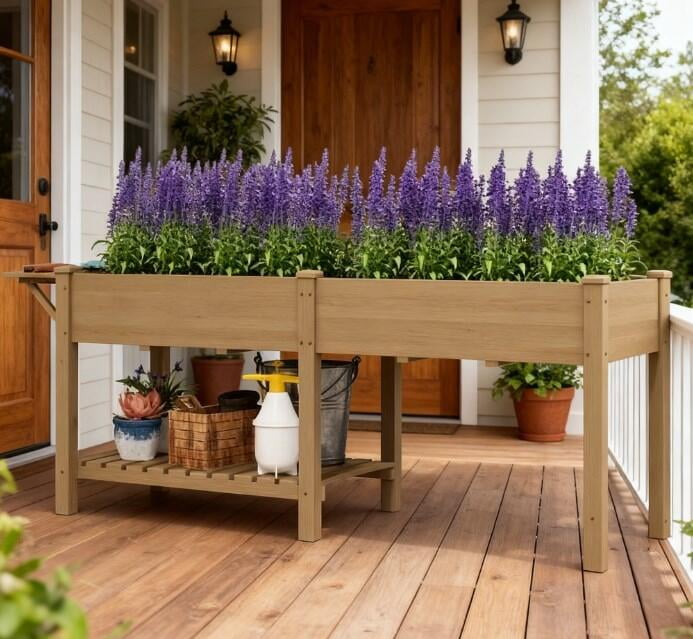 Garden Pots Elevated Garden Bed,Wood Raised Garden Box,with Side Table ...