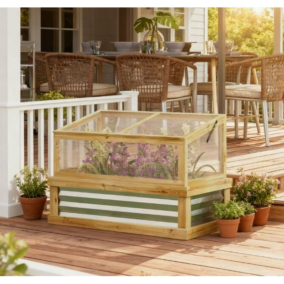 Garden Pots Raised Garden Bed,Wooden Cold Frame Planter with Lean-to ...