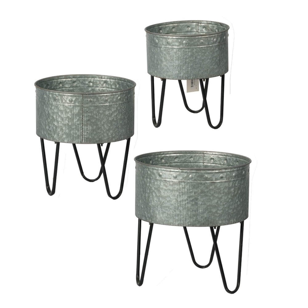 Garden Pots, Set of 3 Huxley Metal Decorative Pots, Silver Multi ...