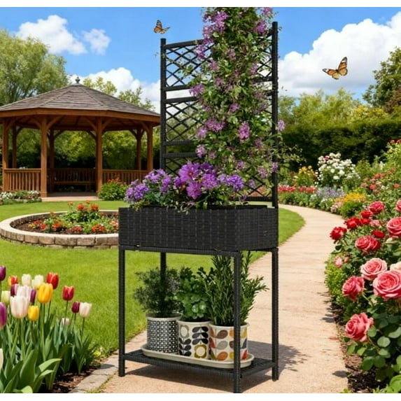 Garden Pots Spacious Freestanding Rattan Garden Box,Outdoor Wicker ...