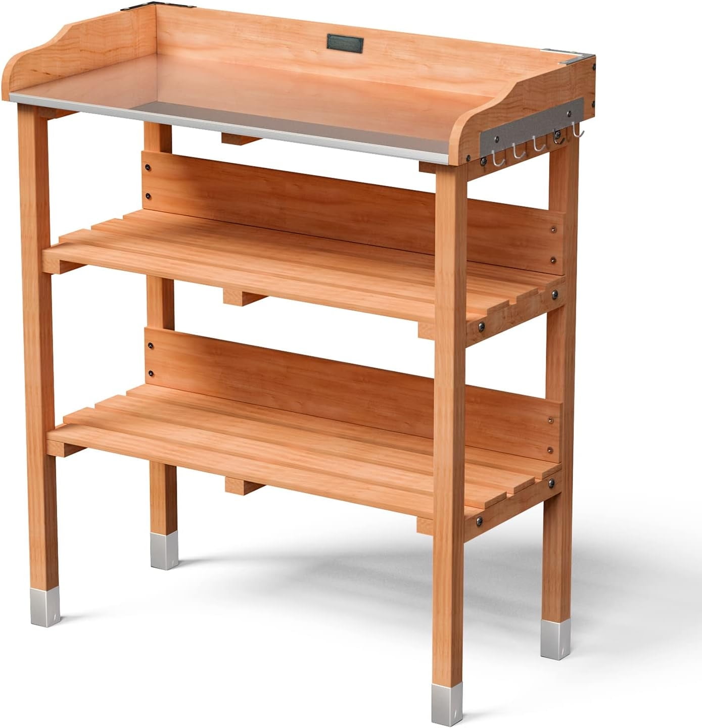 Garden Potting Bench, Outdoor Wood Workstation Table with Galvanized ...