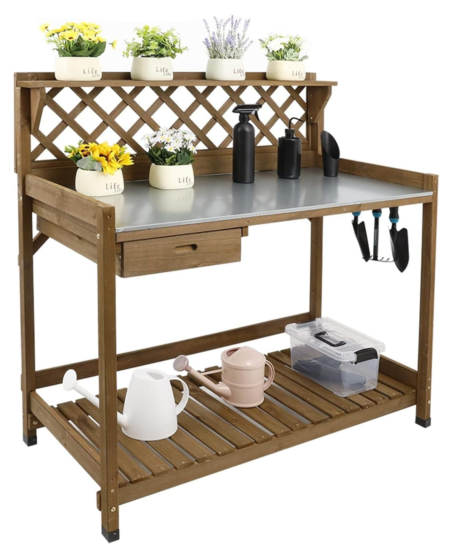 Garden Potting with Metal ,Outdoor Potting Table Workstation Benches ...