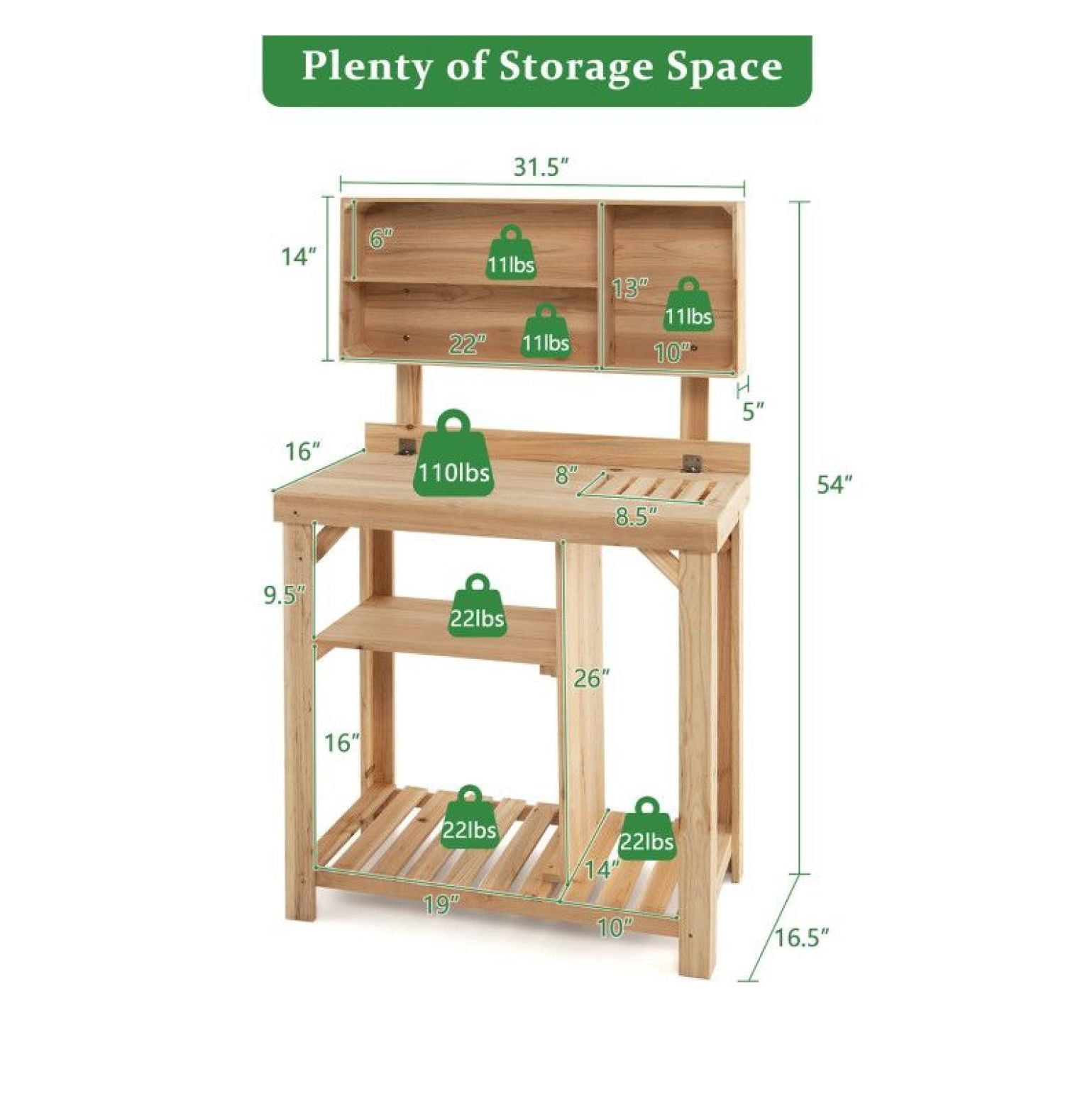 Garden Potting Table Workstation - Outdoor Wooden Workbench with ...