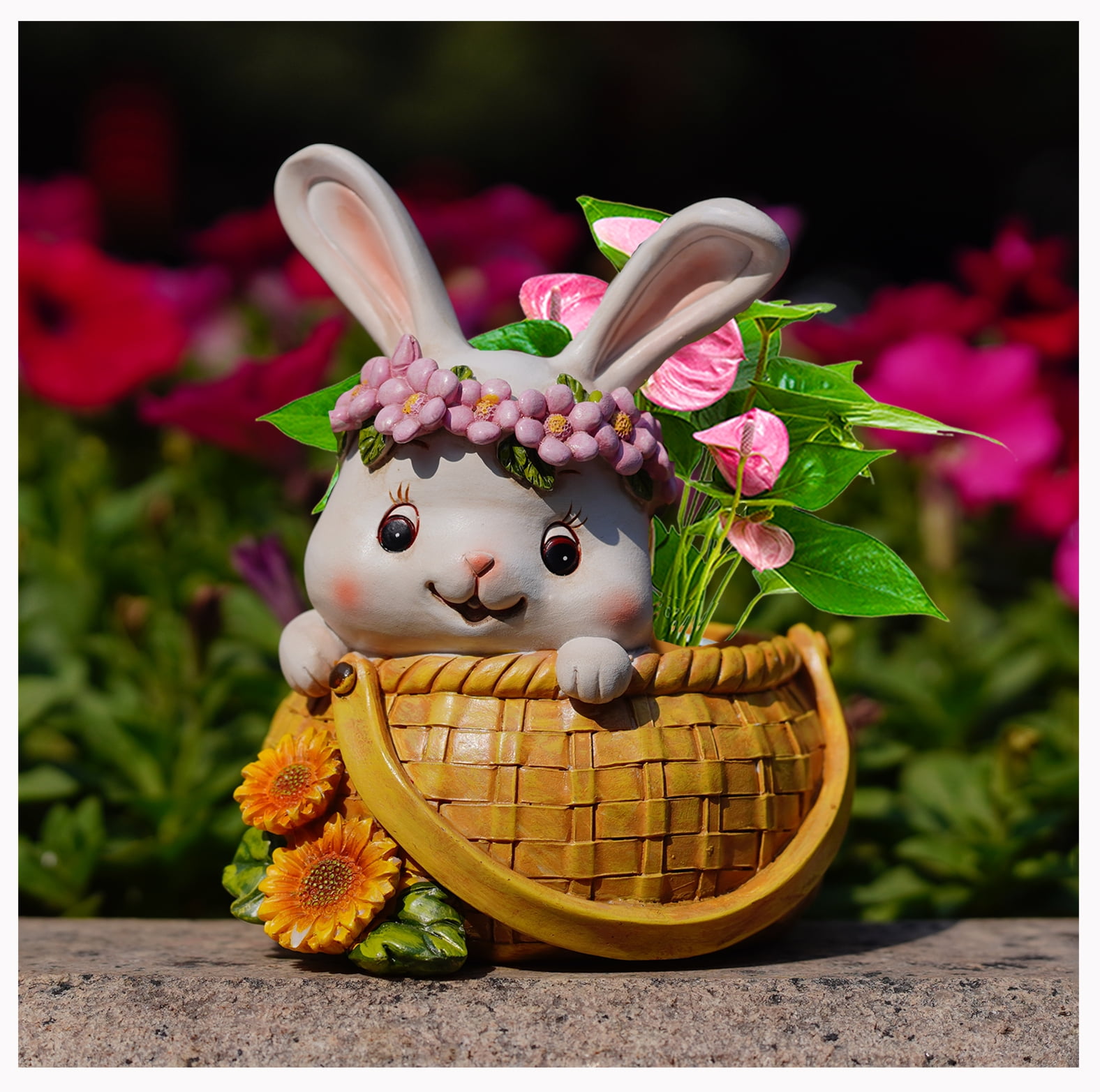 Garden Rabbit Statue Succulent Planter Pot - Easter Bunny Sunflower ...