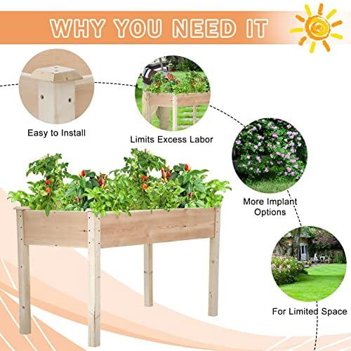 Garden Raise Bed Elevated Garden Bed, Large Outdoor Moveable Wooden ...