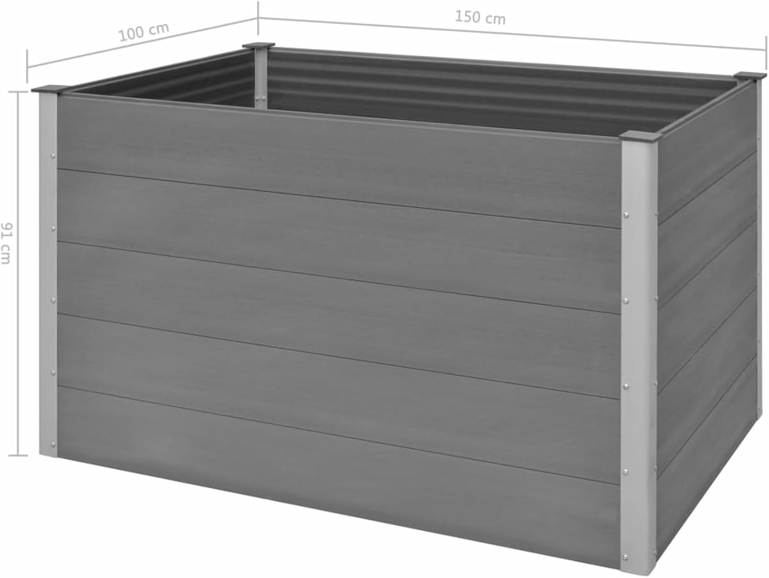 Garden Raised Bed Metal Plant Bed 150 x 100 x 91 cm WPC for Flowers and ...