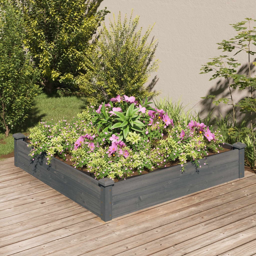 Garden Raised Bed with Liner, Gray 47.2x47.2x9.8 Solid Wood Fir ...