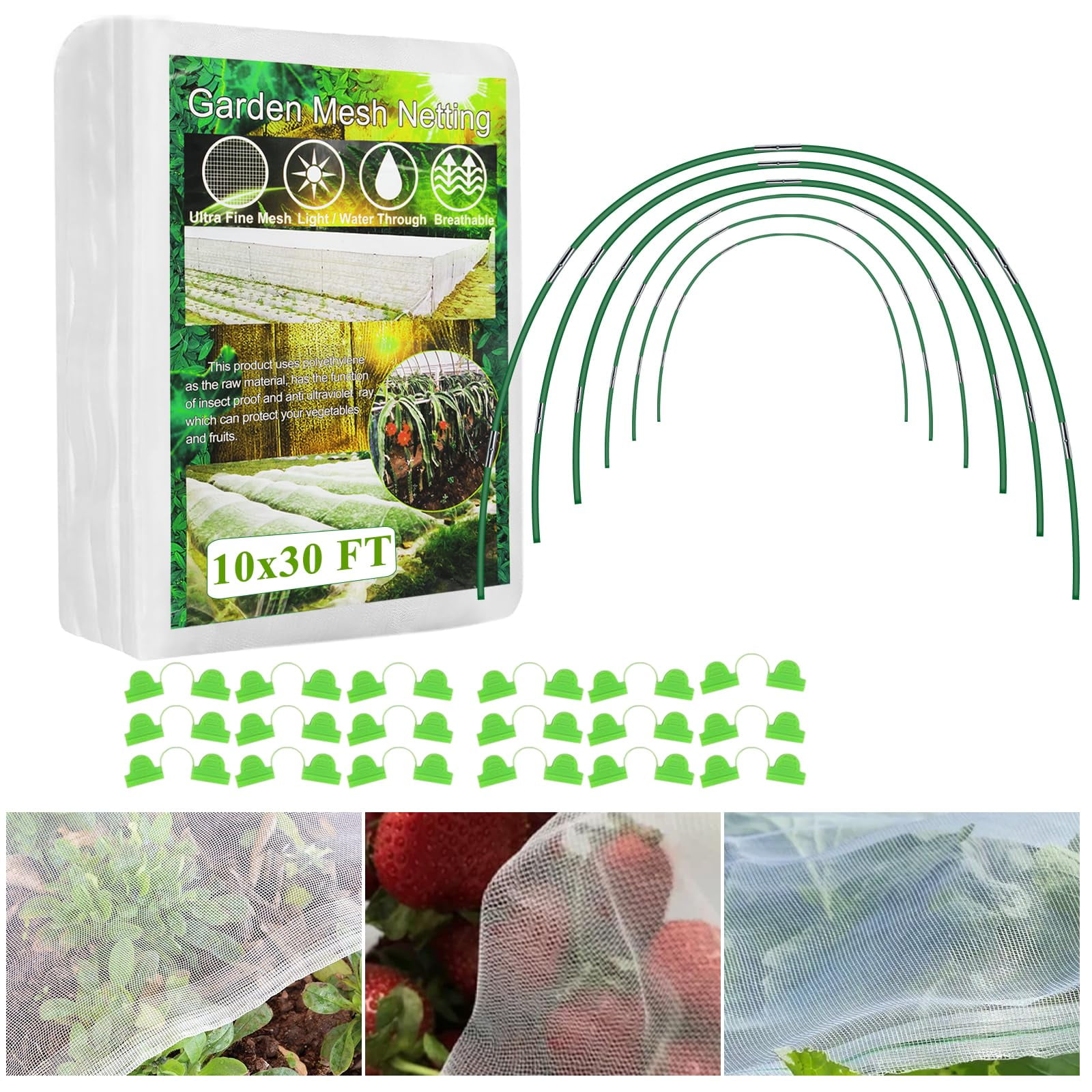 Garden for Raised Beds, 10x30FT Ultra Fine with 6 Sets Fiberglass ...