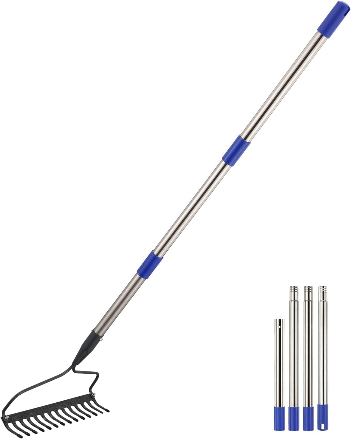 Garden Rake, 14 Metal Tines Heavy Duty Bow Rake with 6FT Adjustable ...