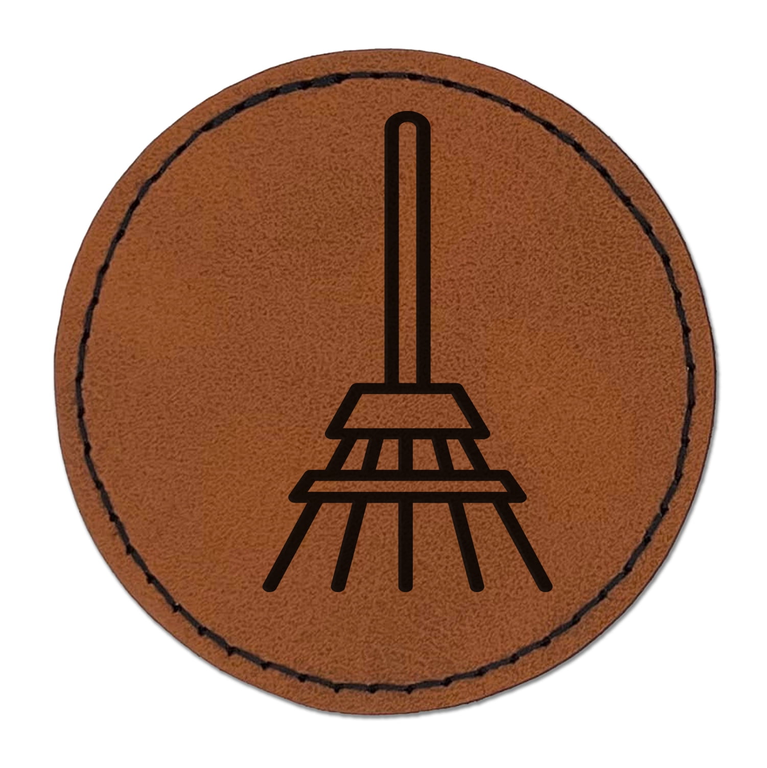 Garden Rake 2.5" Faux Leather Round Engraved Iron-On Patch - Brown ...