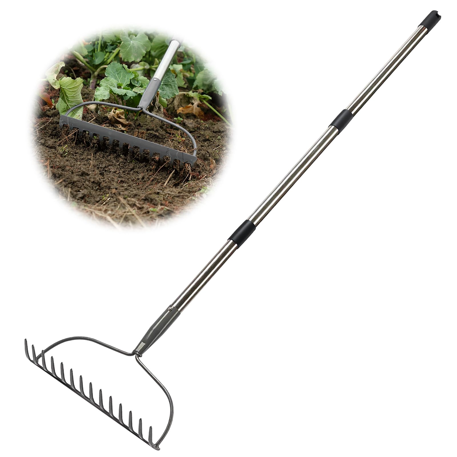 Garden Rake, 4 FT Bow Rakes for Lawns Duty, Yard Metal Rake with ...