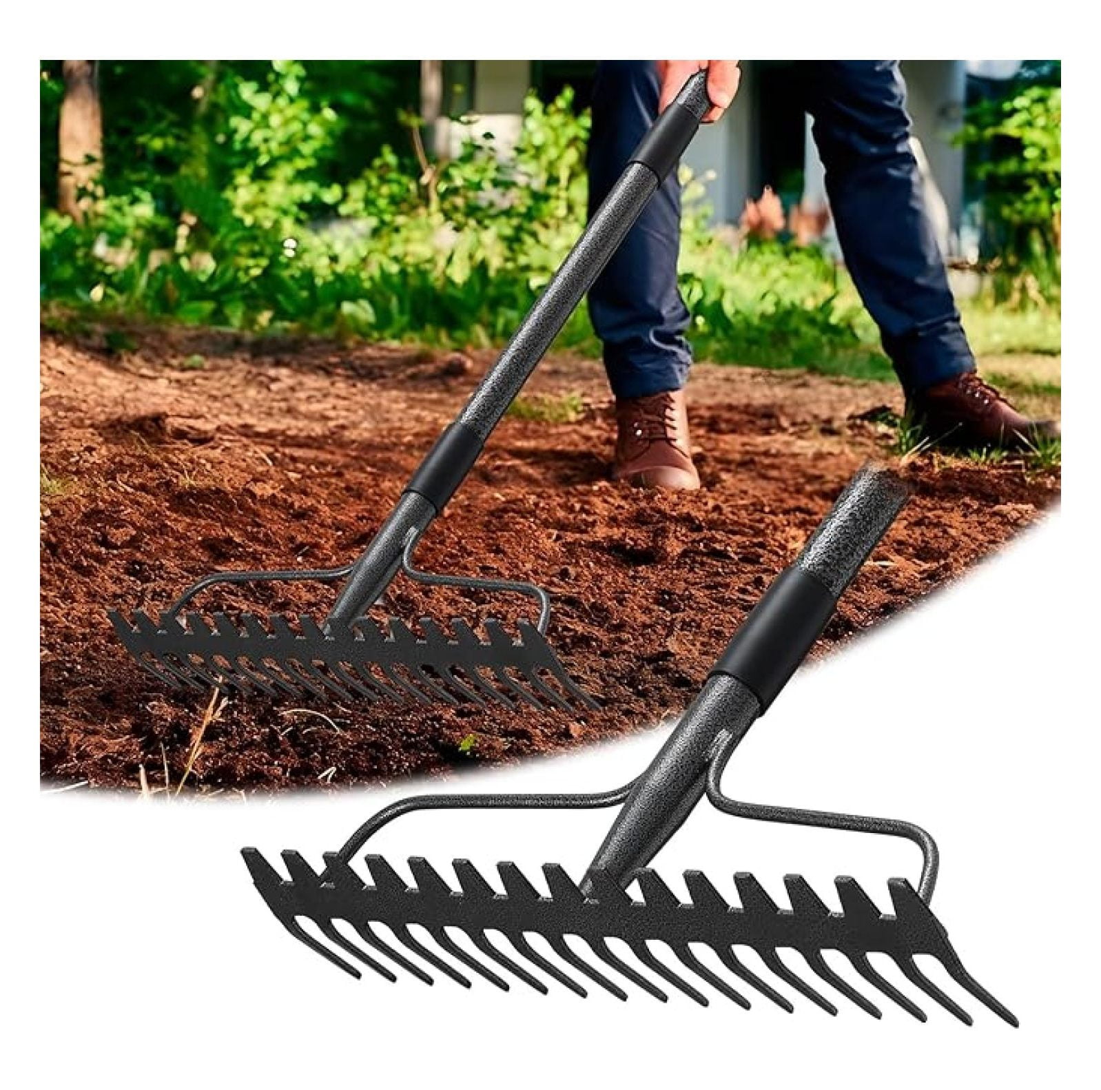Garden Rake 77 Inch Long Handle, 17 Inch Metal Bow Rake for Yard Work ...