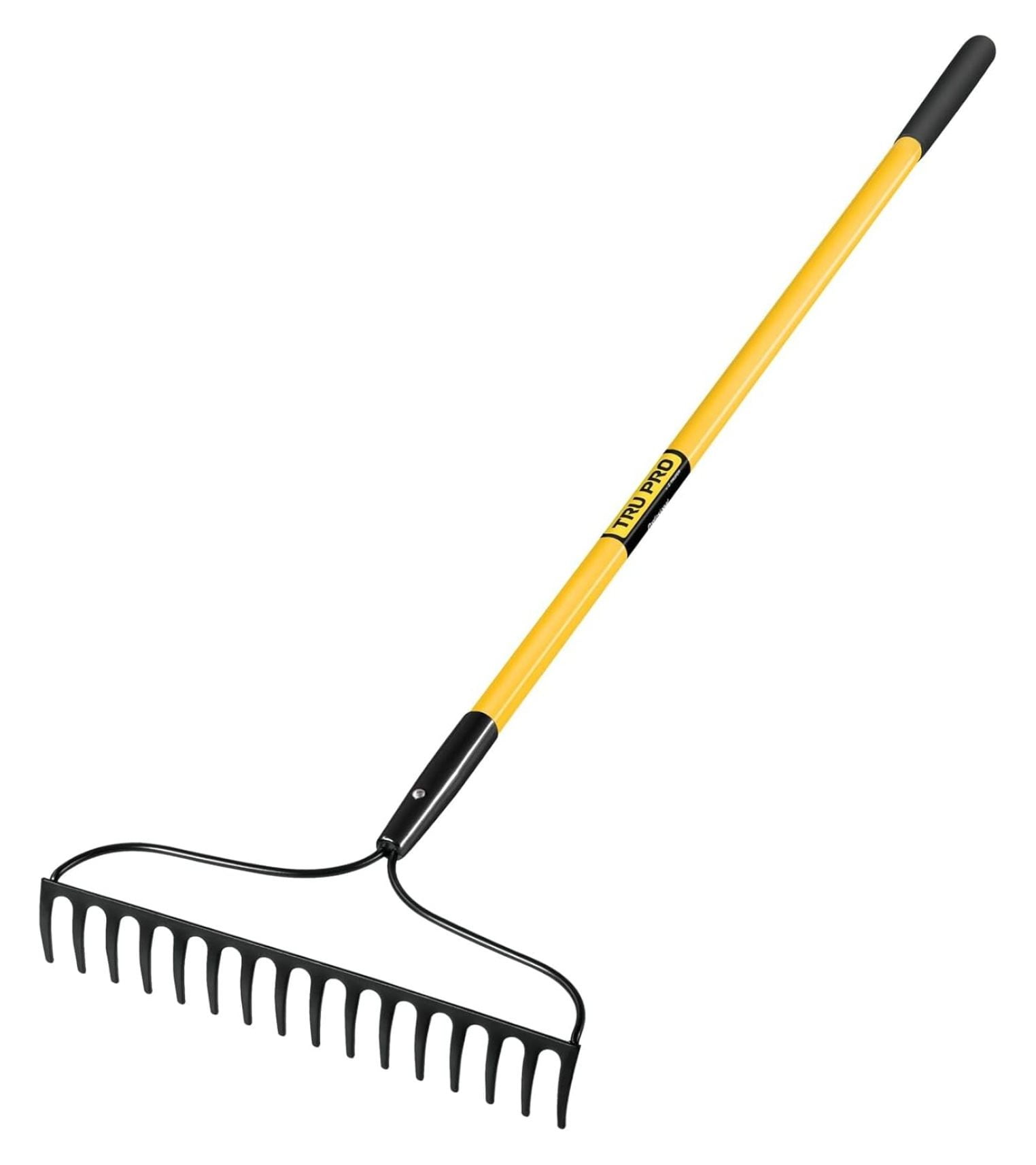 Garden Rake, Fiberglass Handle, 16 Tines, 16 inch Head, 60 inch Length ...