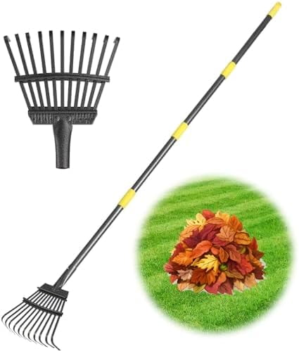 Garden Rake for Leaves, Small Leaf Rake for Lawns, 70-inch Adjustable ...