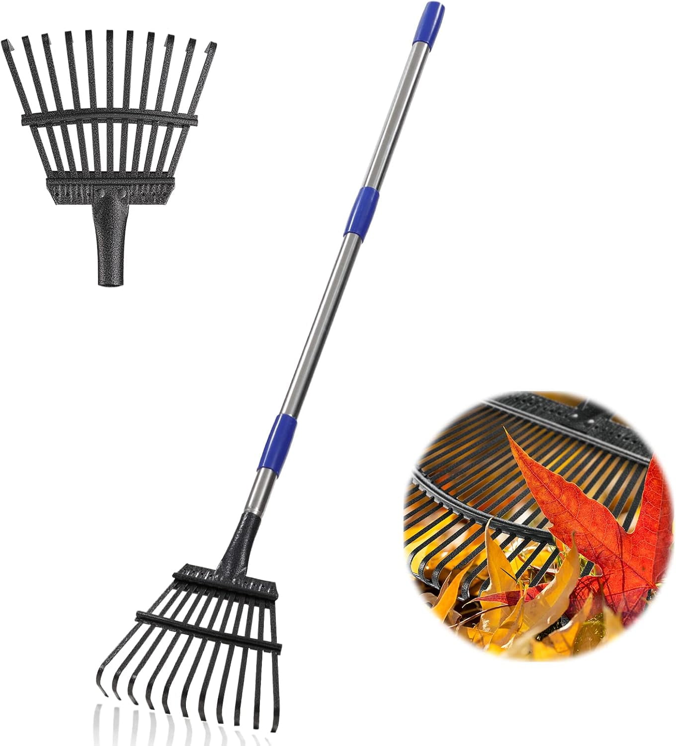 Garden Rake -Small Leaves Rakes for Gardening - 11 Metal Tines 8.5 ...
