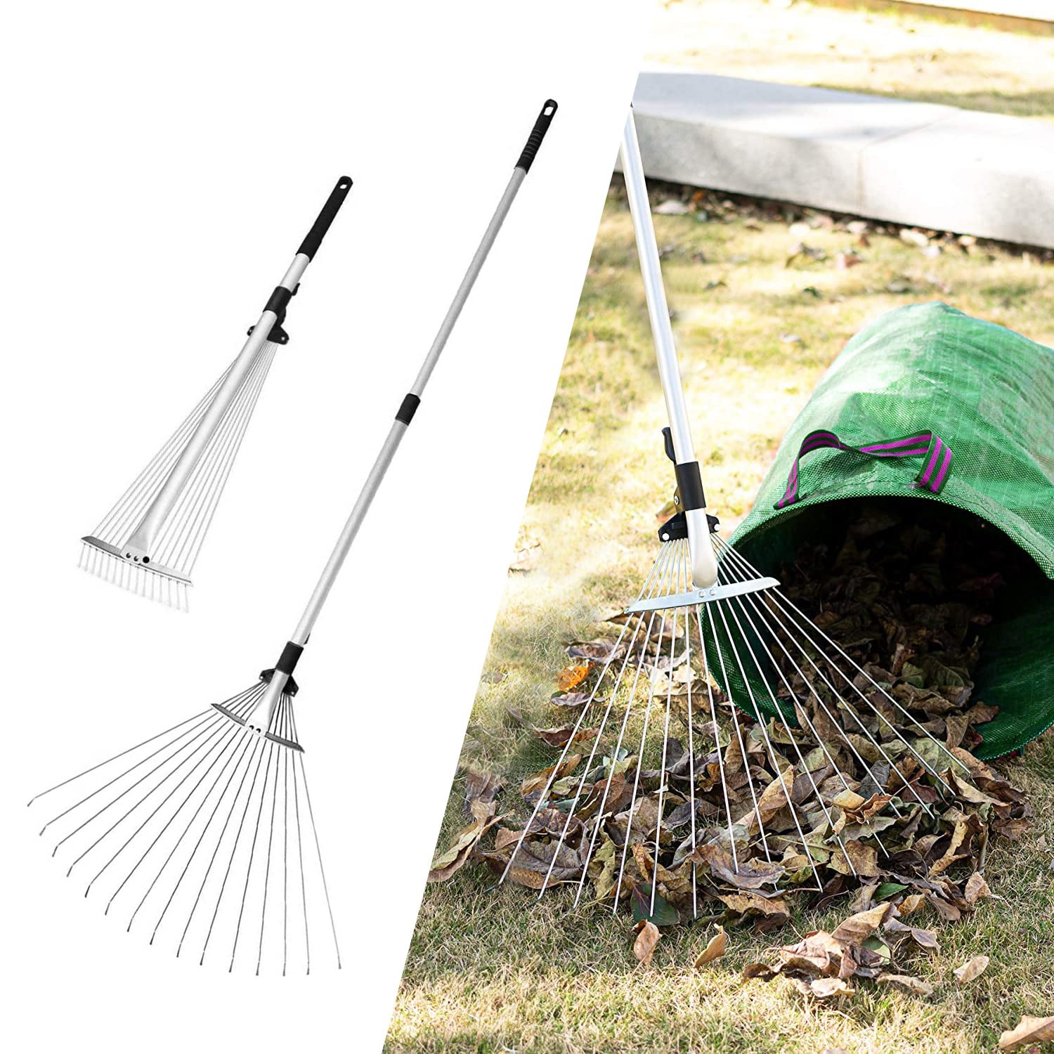 Garden Rake Small Leaves Rakes for Gardening 15 Teeth 21" Wide 63" Long ...