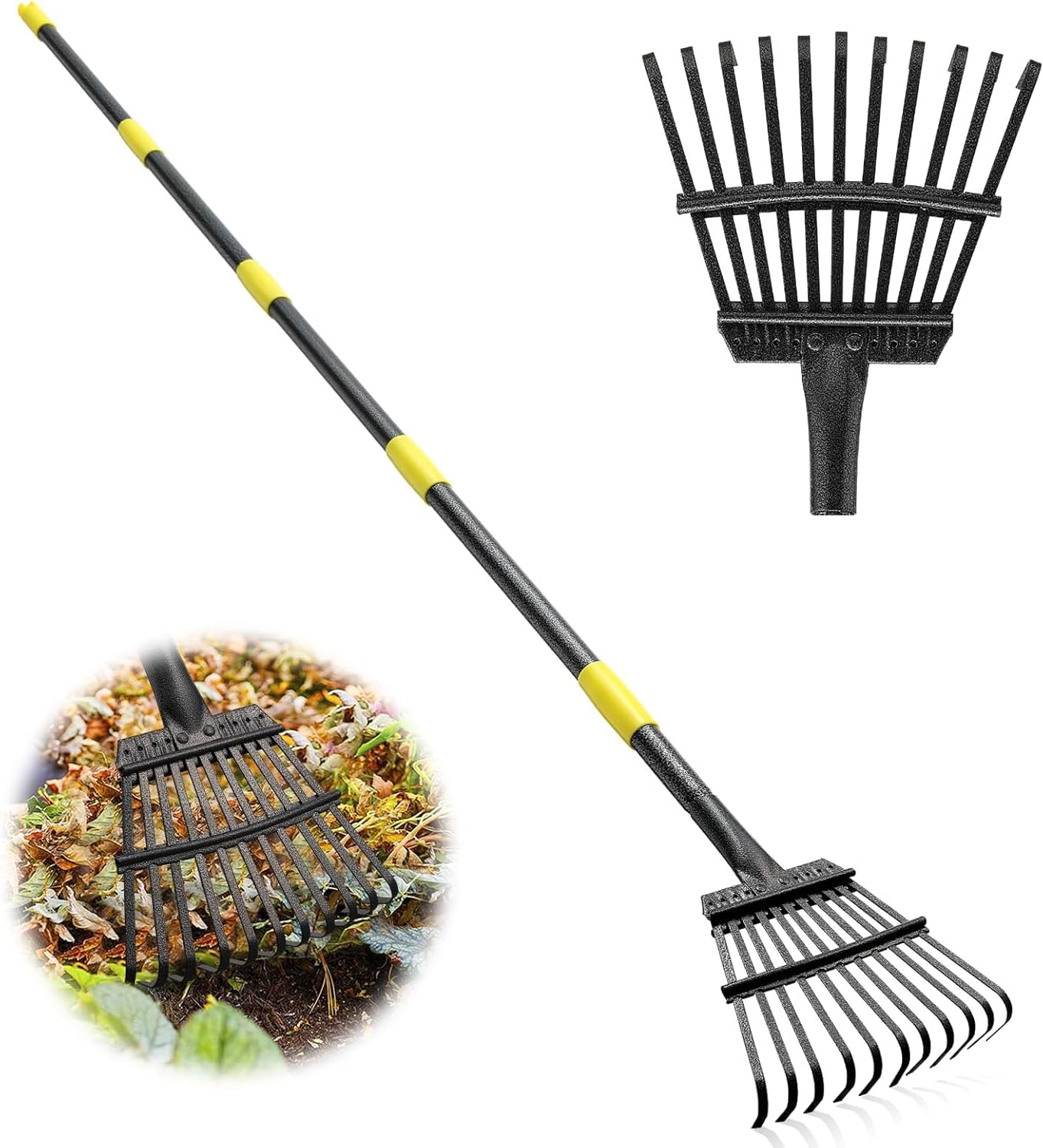 Garden Rake -Small Leaves Rakes for Gardening - Metal Tines Handle Leaf ...