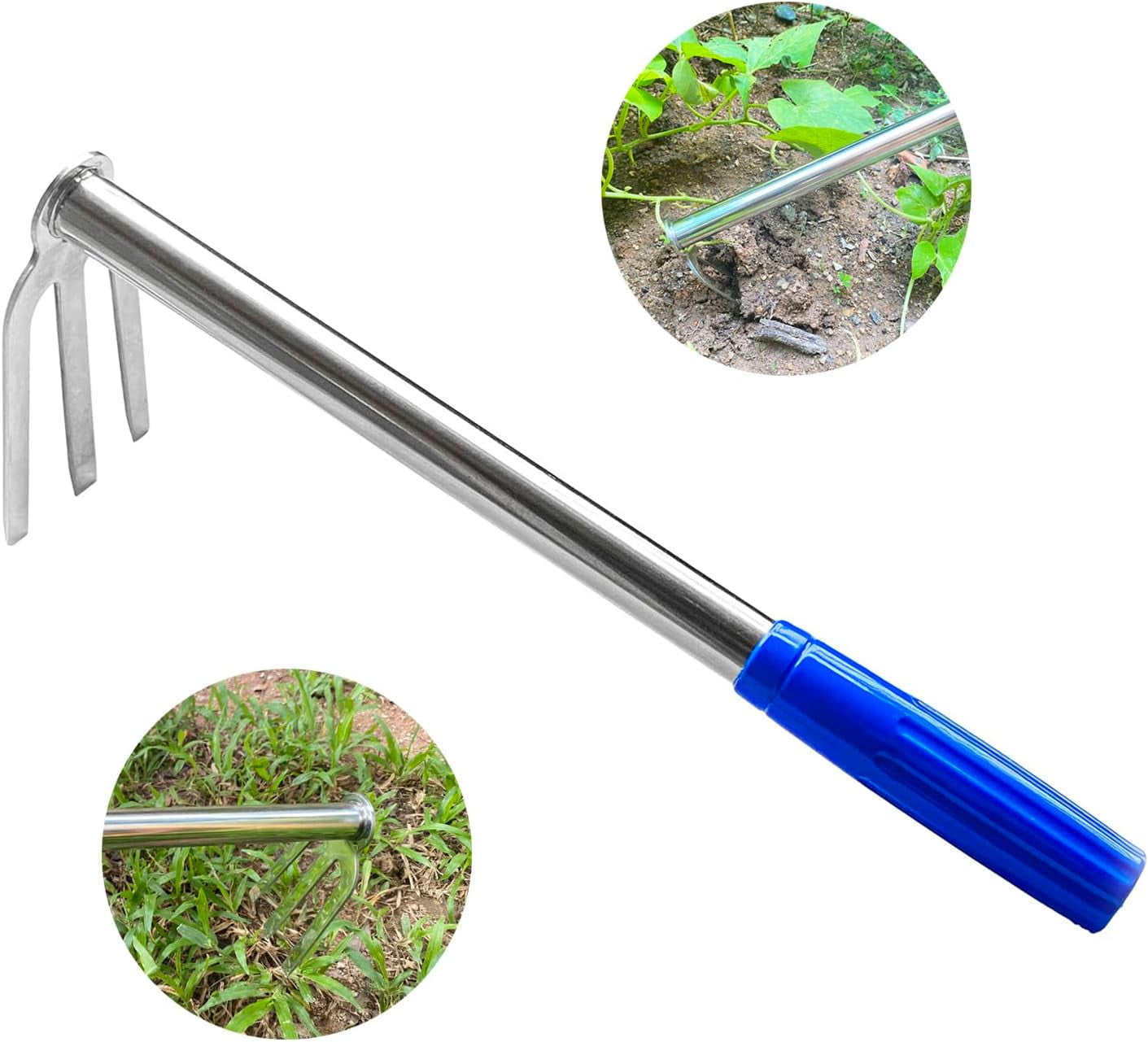 Garden Rake, Stainless 3 Tines Claw Hand Rake, Ergonomic Work Remove ...