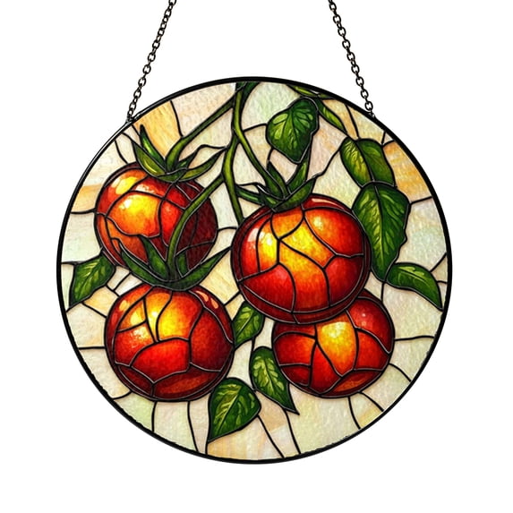 Garden Red Tomato Stained Glass Suncatcher, Vegetable Window Hanging ...