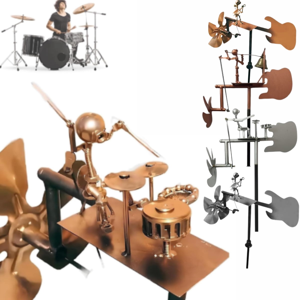 Garden Rock Band Windmill, Handmade Metal Drummer Windmill ...