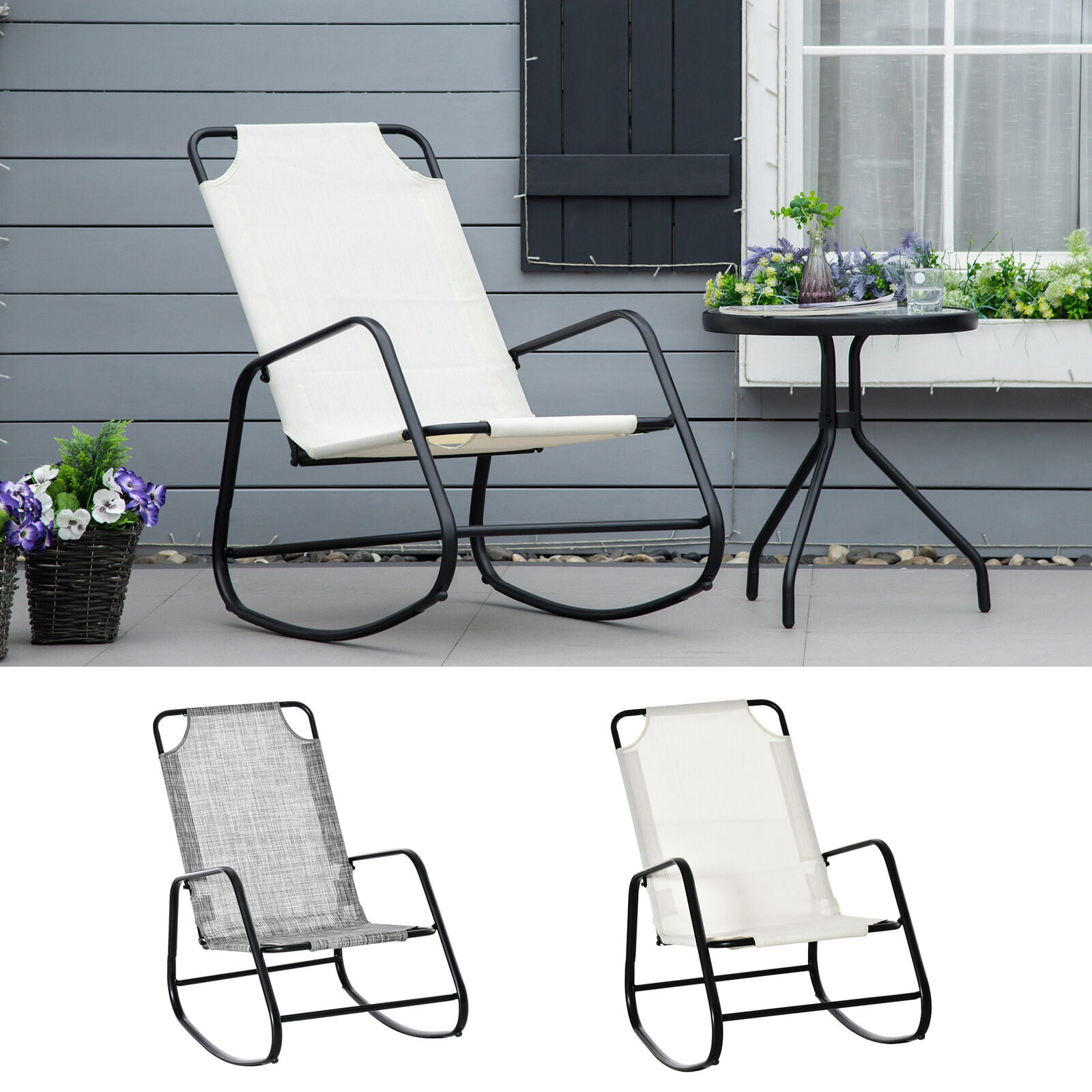 Garden Rocking Chair, Outdoor Indoor Sling Rocker for Patio Balcony ...
