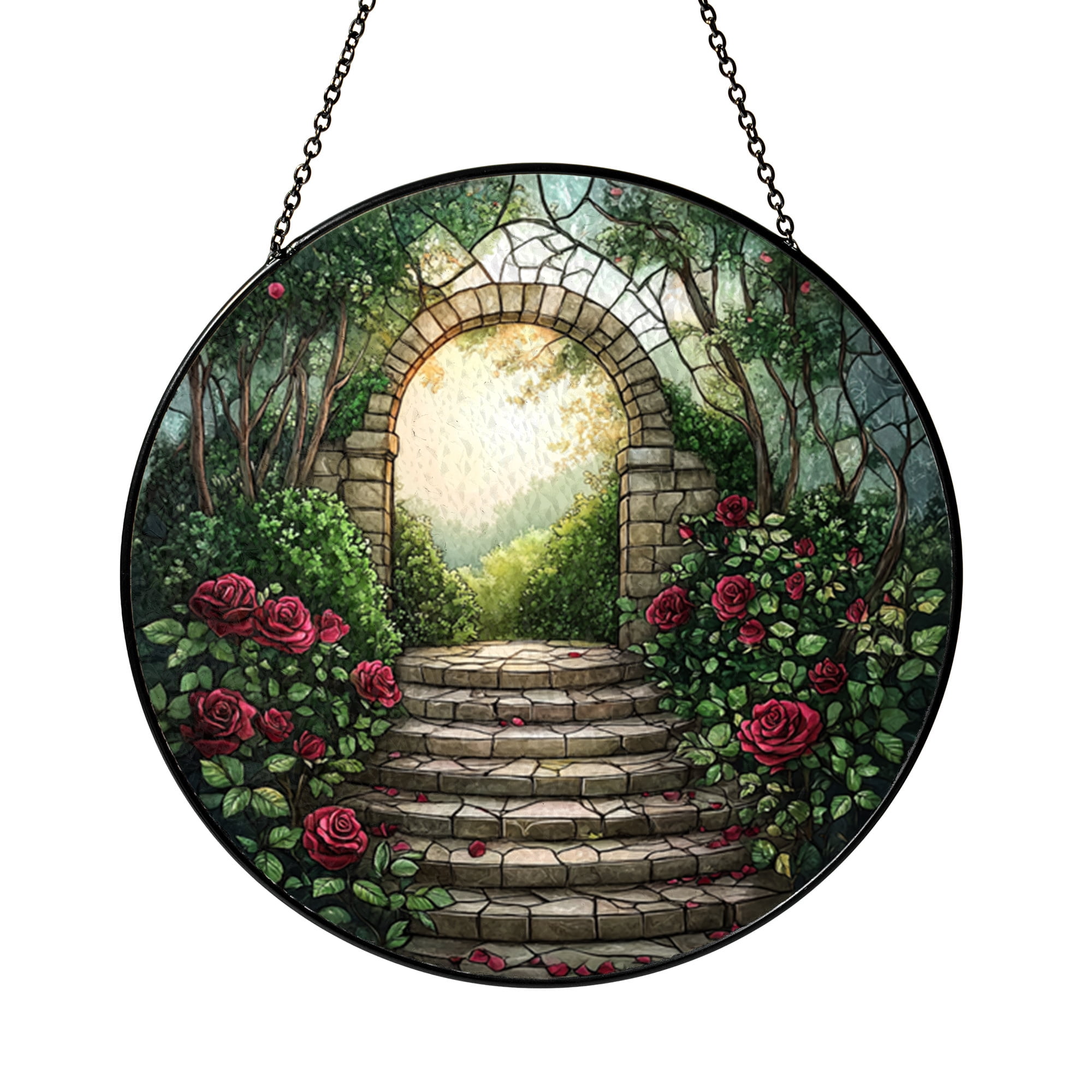 Garden Rose Path Window Hanging – Stained Glass Style Decor - Walmart.com