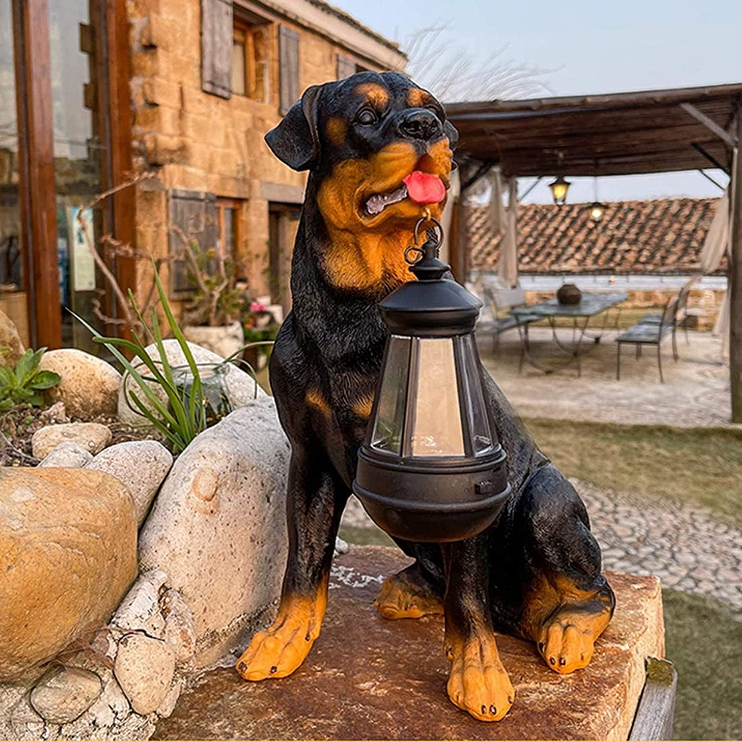 Garden Rottweiler Dog Statues, Outdoor Solar Rottweiler Decor, Solar ...