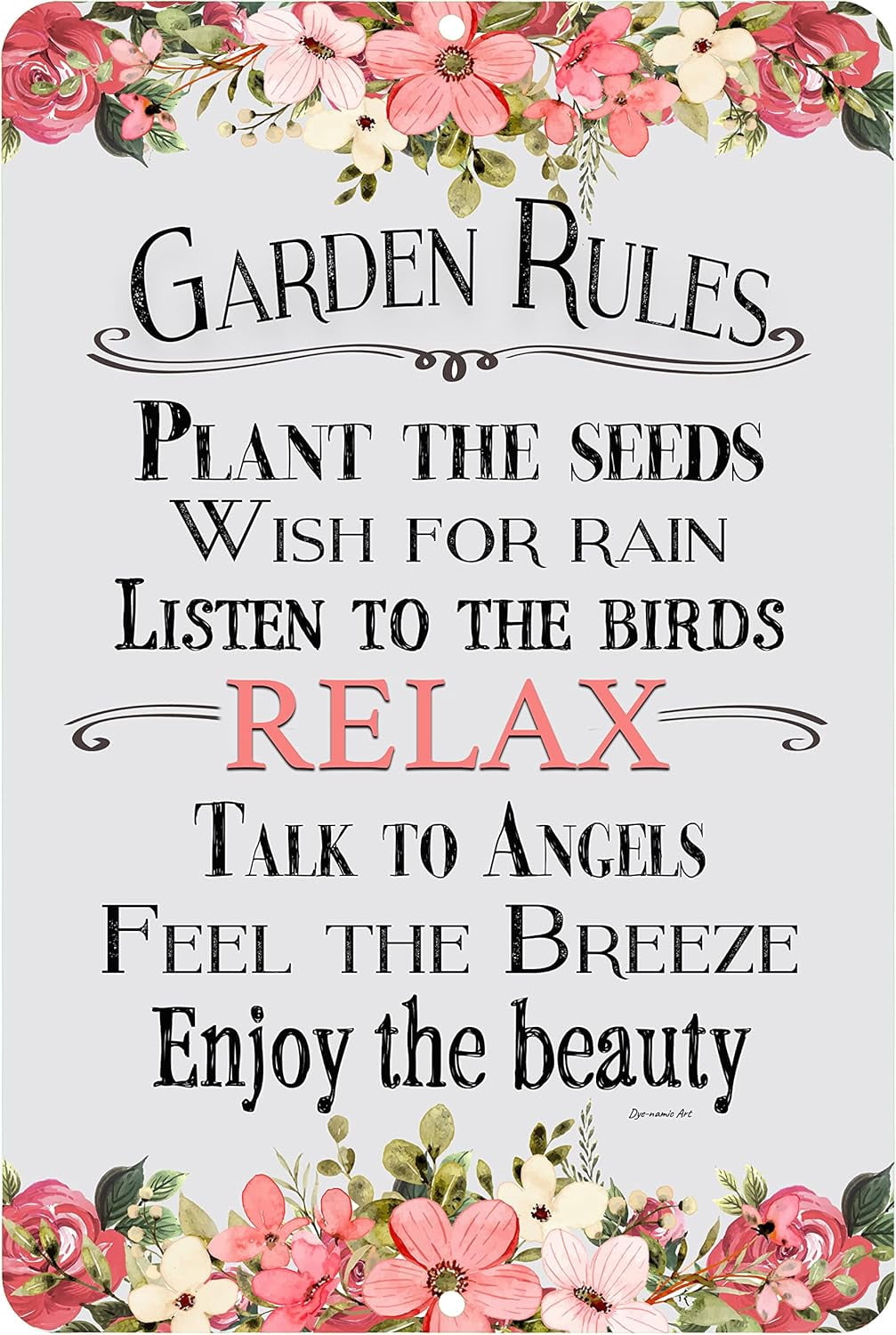 Garden Rules Metal Sign Inspirational Floral Wall Art for Outdoor or ...