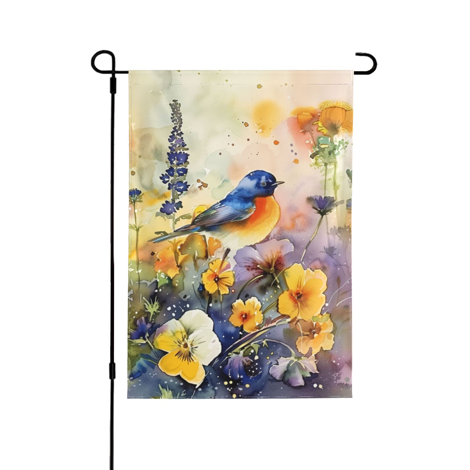 Garden Scene with Colorful Bird and Flowers Garden flag double-sided ...