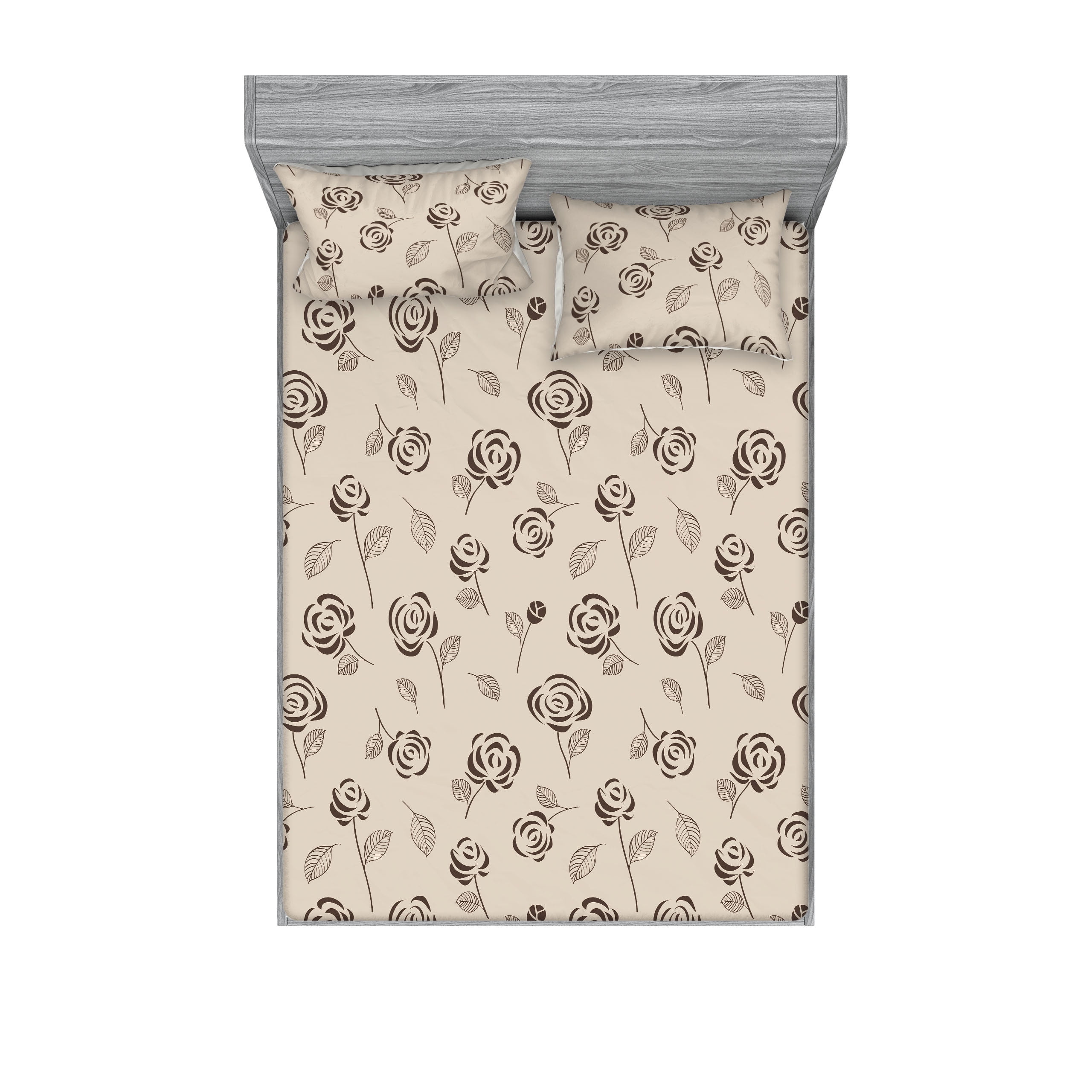 Garden Scene Fitted Sheet & Pillow Sham Set, Simple Design Modern Flower Silhouette With ...