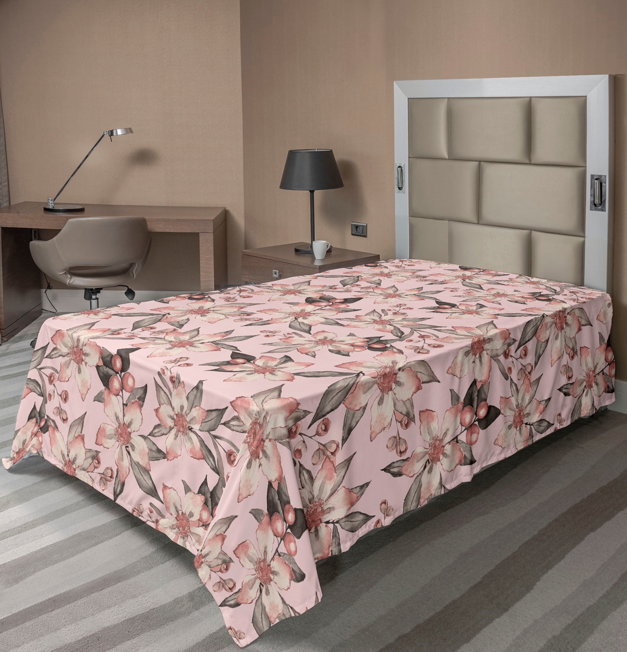 Garden Scene Flat Sheet, Simple Boho Delicate Flowers and Berry Pattern ...