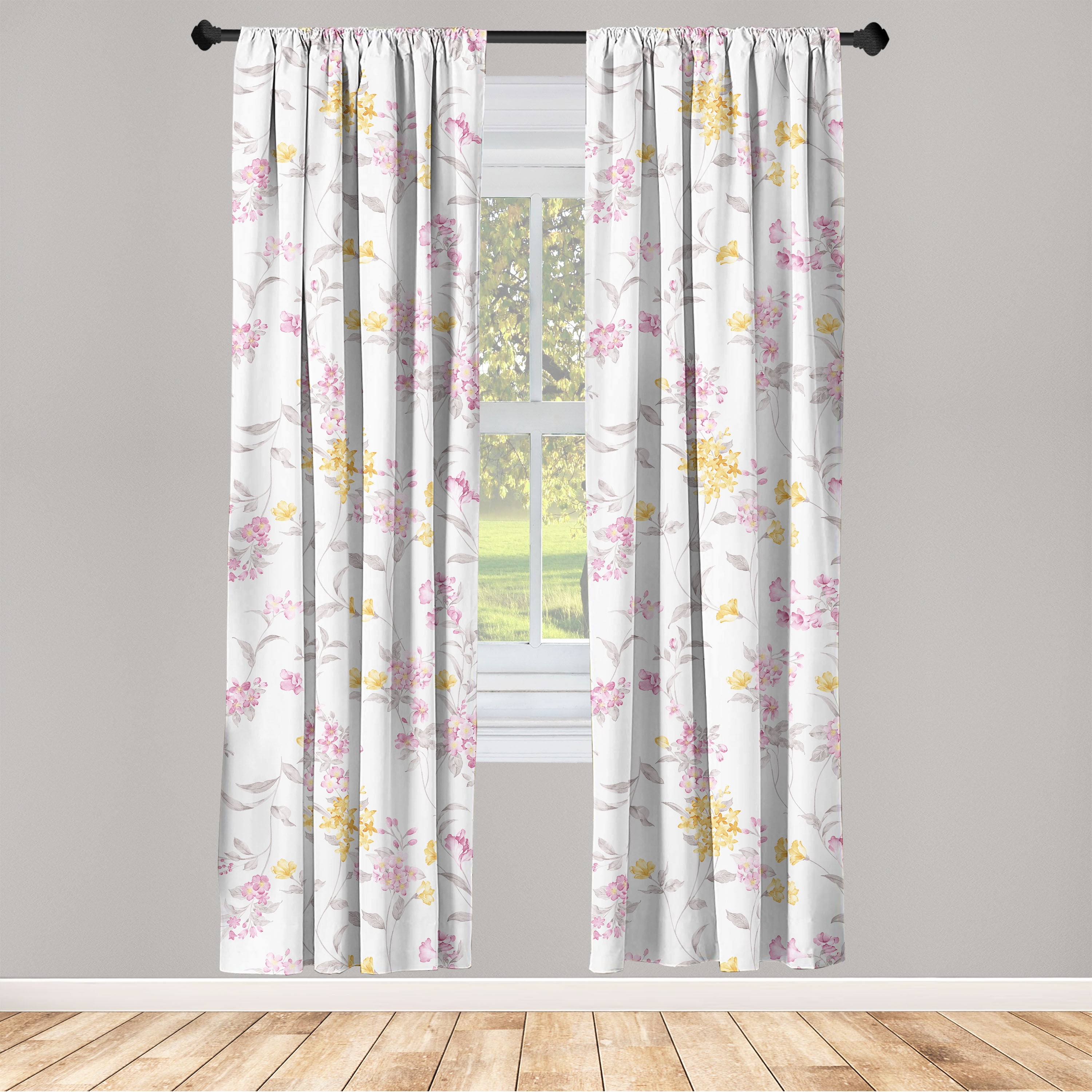 Garden Scene Window Curtains, Cottagecore Nostalgic Meadow Floral ...