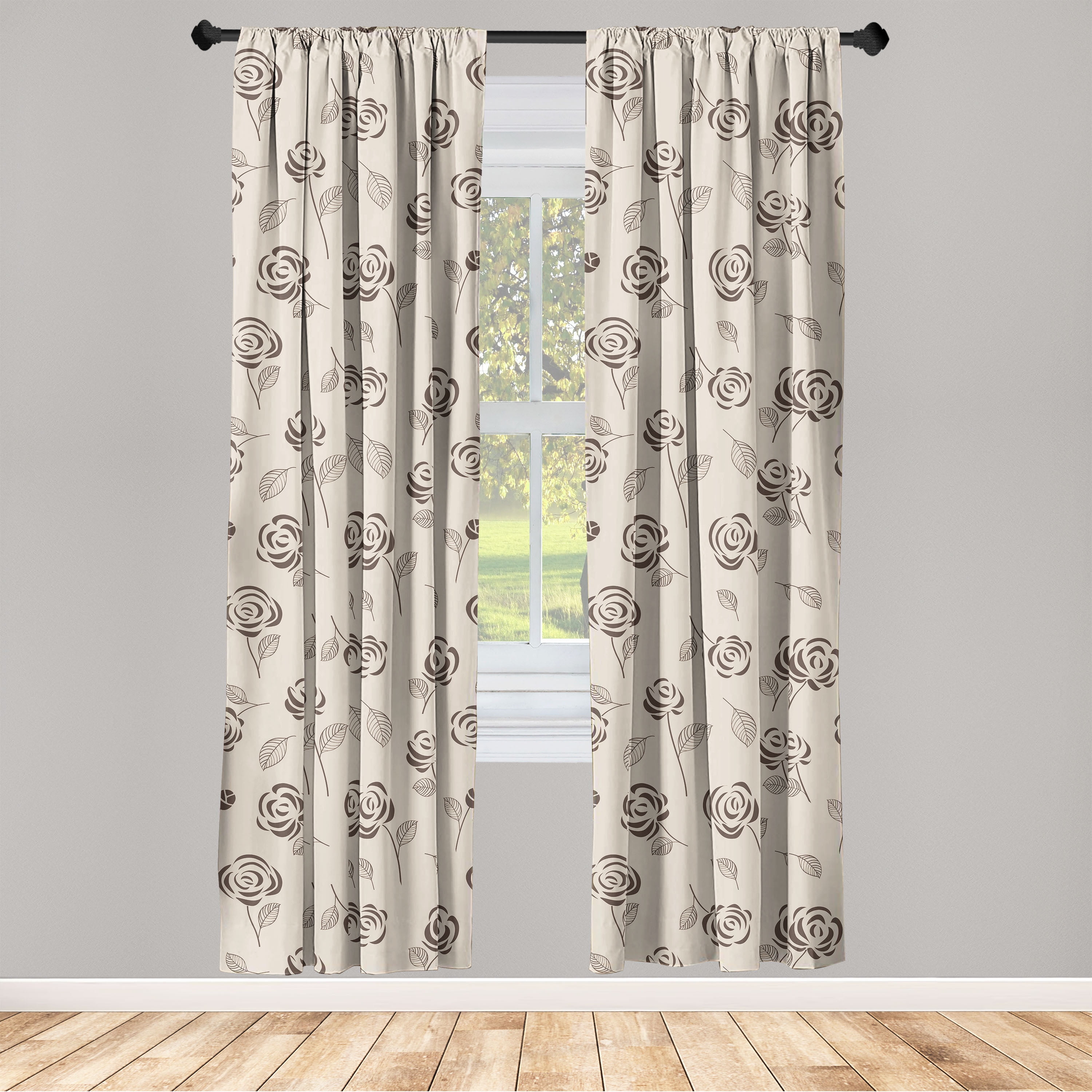 Garden Scene Window Curtains, Simple Design Modern Flower Silhouette ...