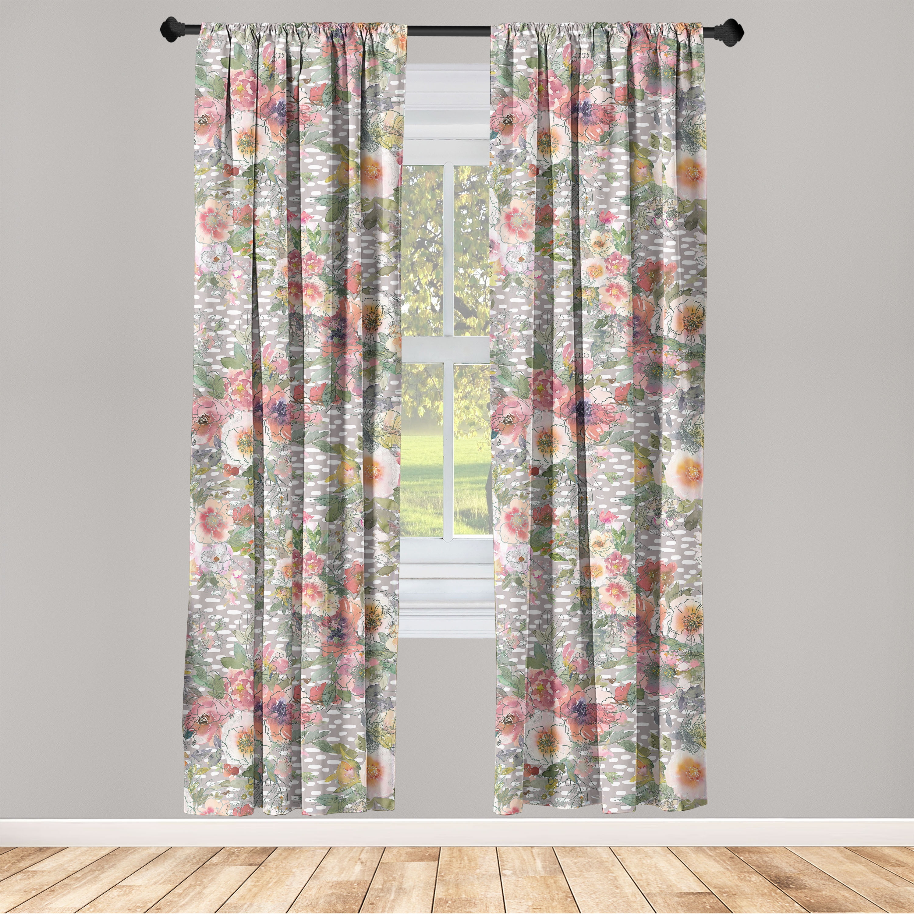 Garden Scene Window Curtains, Springtime Themed Botanical Flowers ...