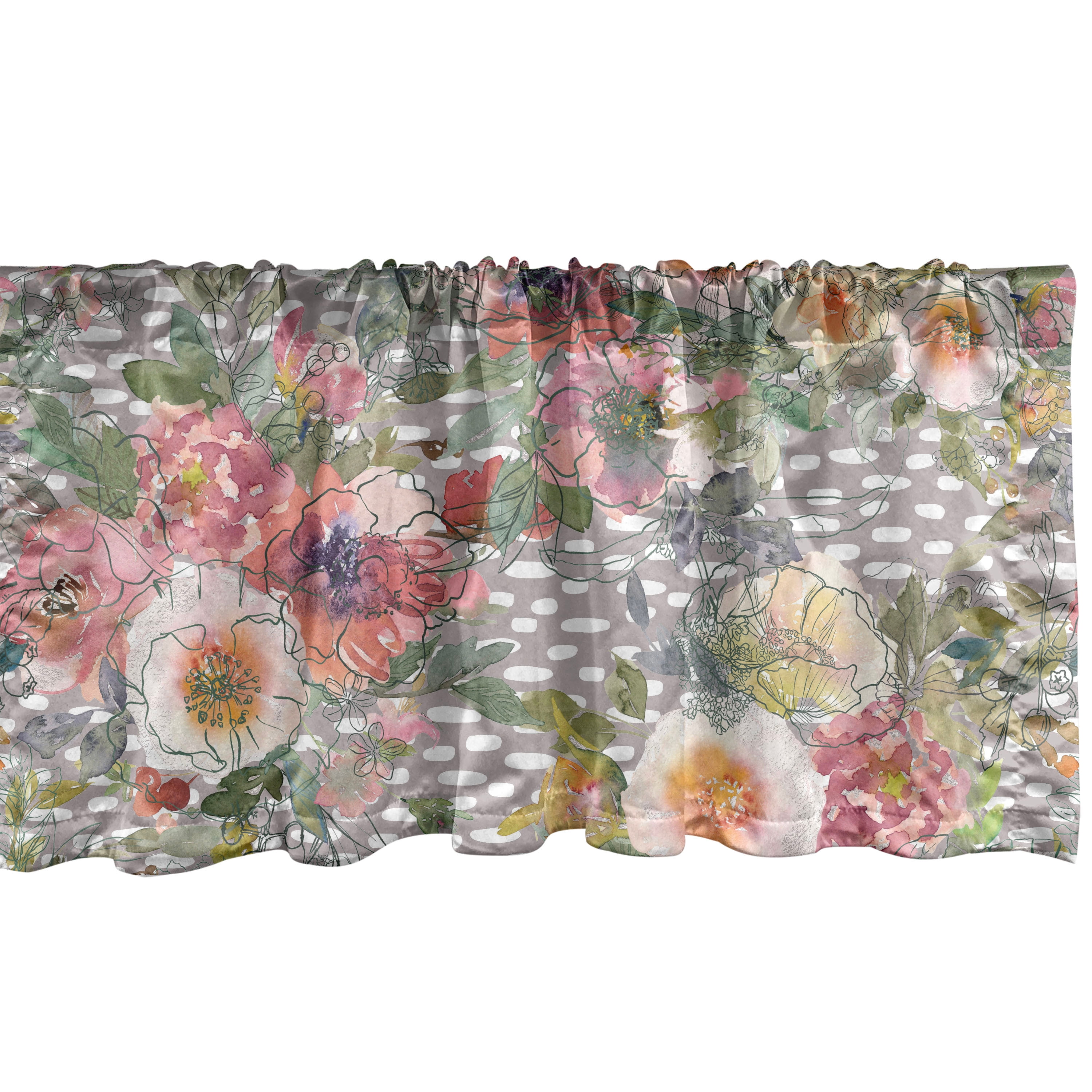 Garden Scene Window Valance, Springtime Themed Botanical Flowers Aquarelle Style Retro Art ...