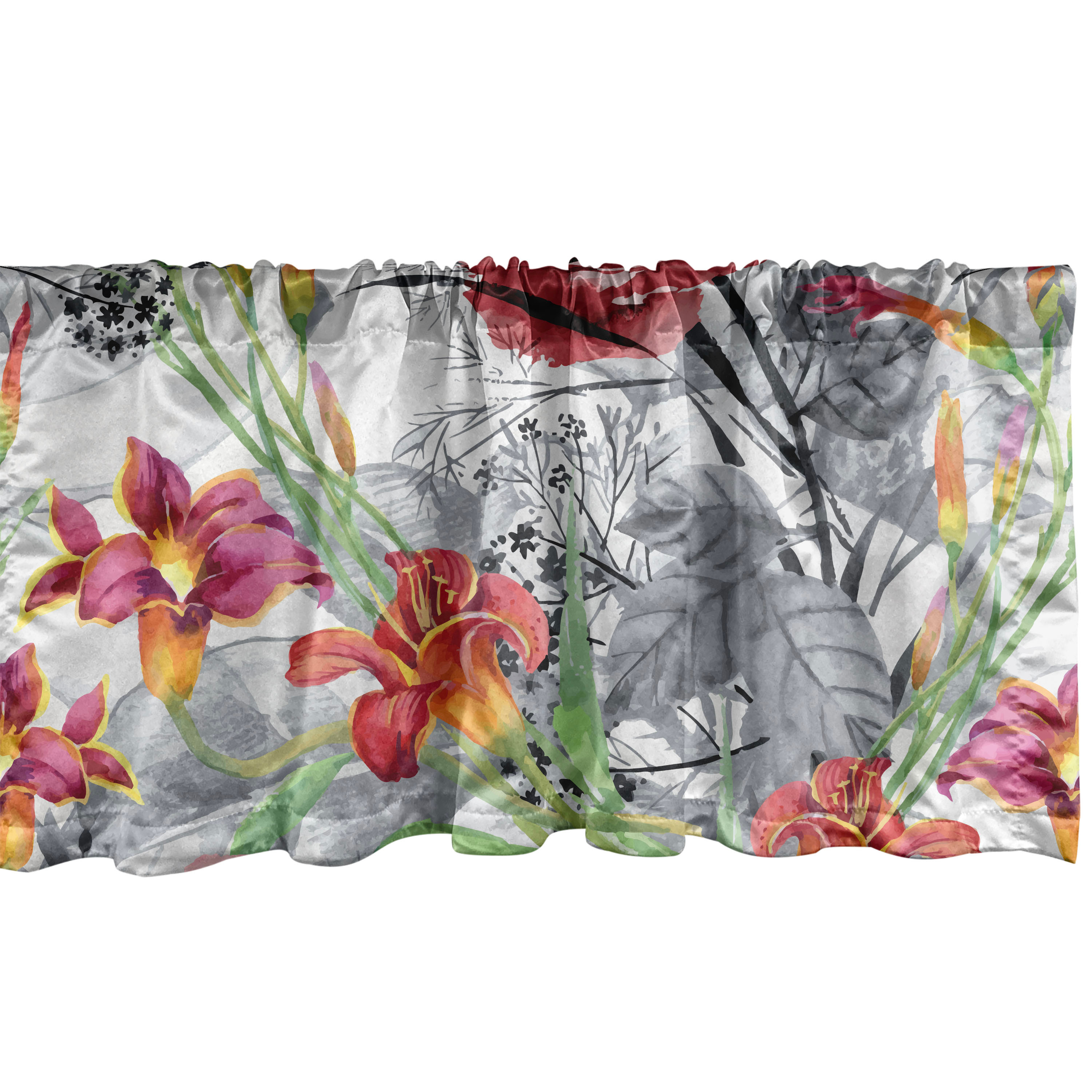 Garden Scene Window Valance, Watercolor Botany Concept Floral Boho and ...