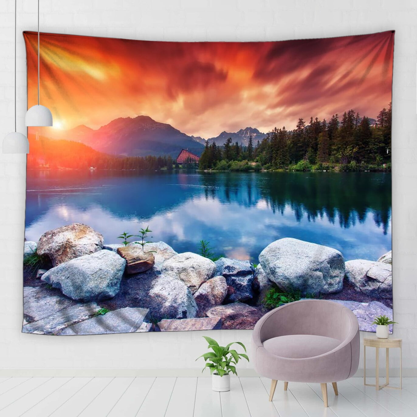 Garden Scenery Tapestry Hanging Wall Waterfall Rockery Landscape wall ...